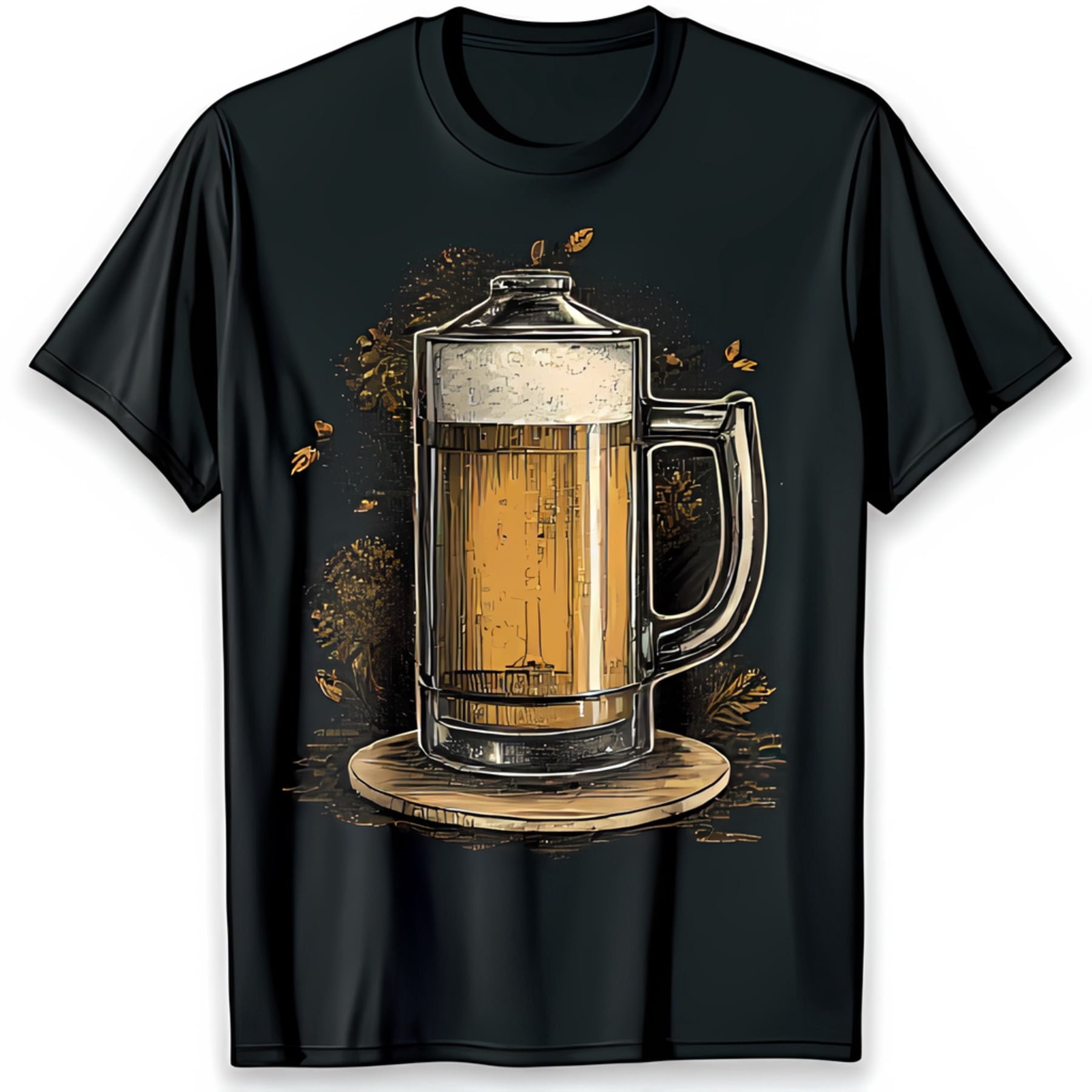 Black T-Shirt with Detailed Stein Graphic Frothy & Stylish Leaves ...