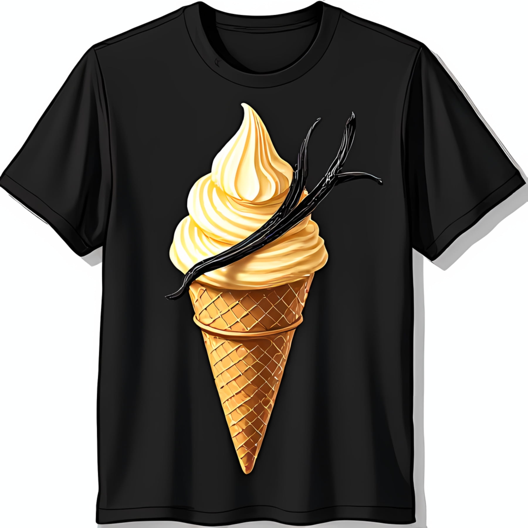 Black T-Shirt with Detailed Vanilla Ice Cream Design Stylish & Unique Graphic Tee - Walmart.com