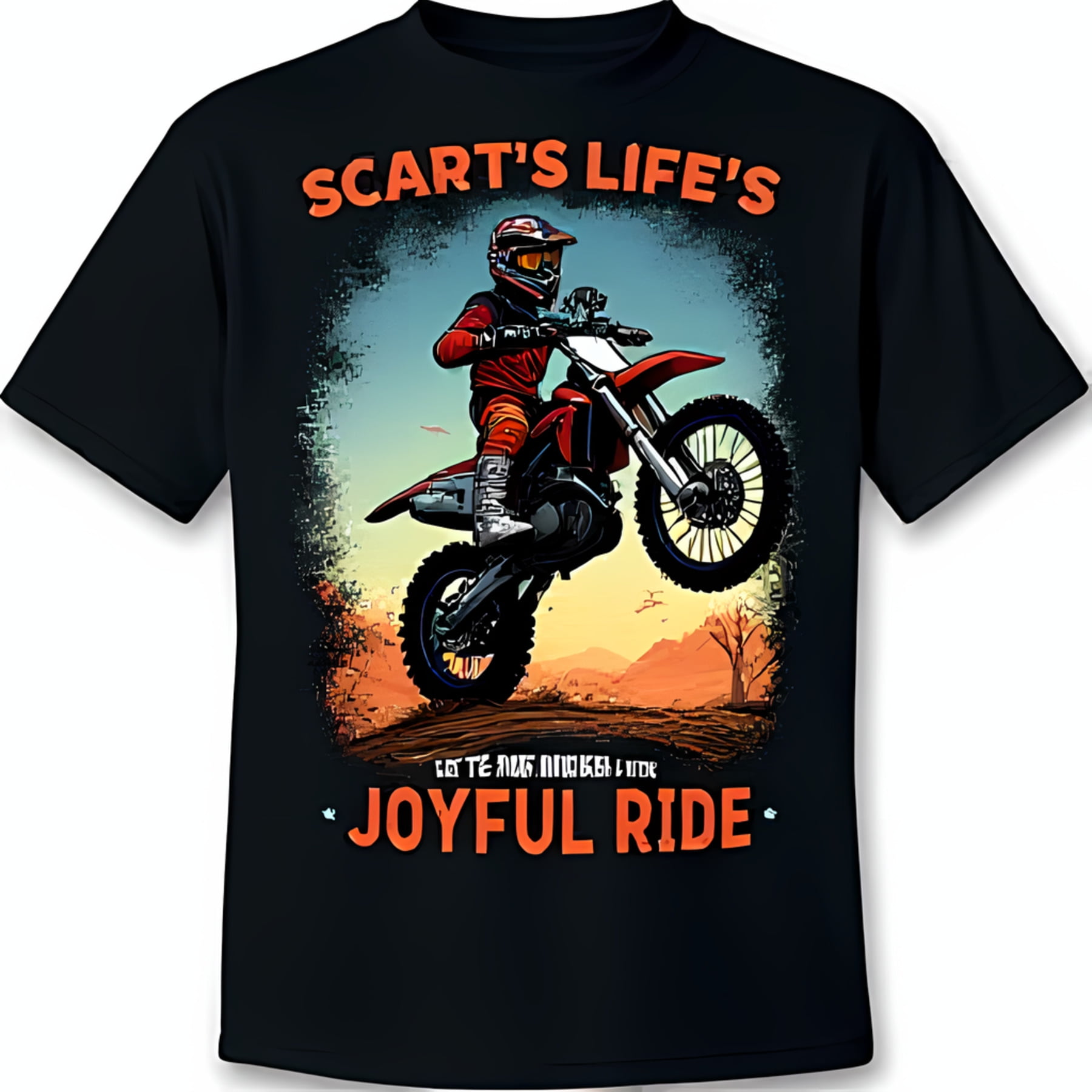 Black T-Shirt with Dirt Bike Rider Graphic Scart Life Joyful Ride ...