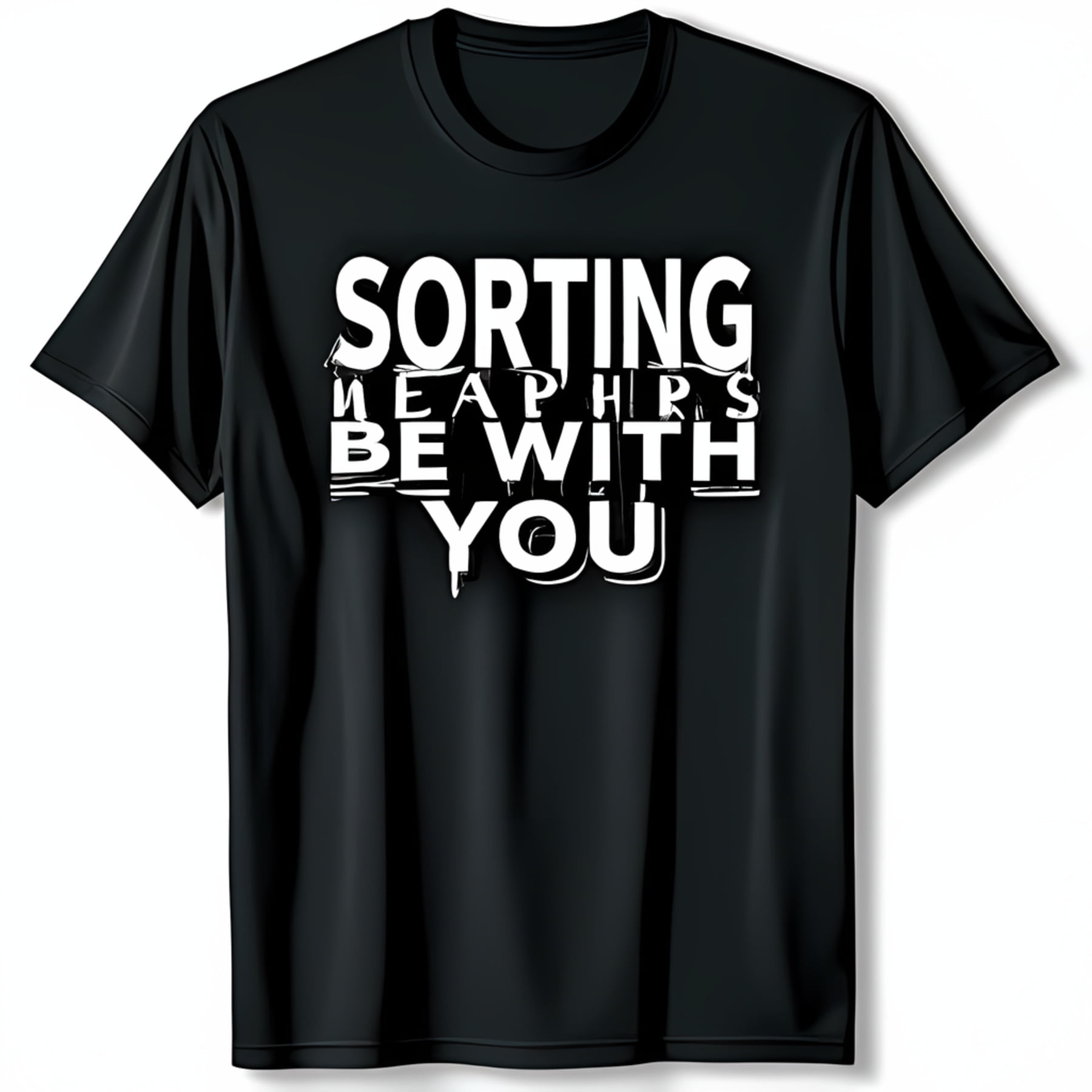 Black T-Shirt with Distorted Dripping Font 'SORTING MEAPHRS BE WITH YOU ...