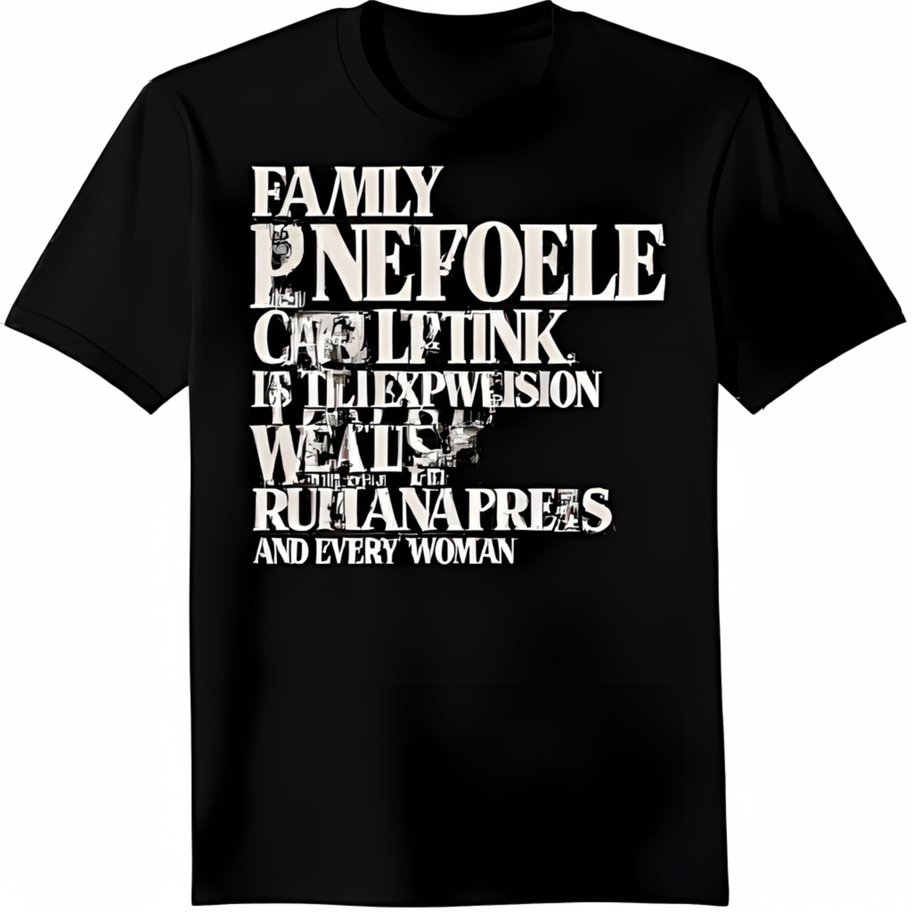 Black T-Shirt with Distorted White Graphic Family Pnefoele Lptink ...