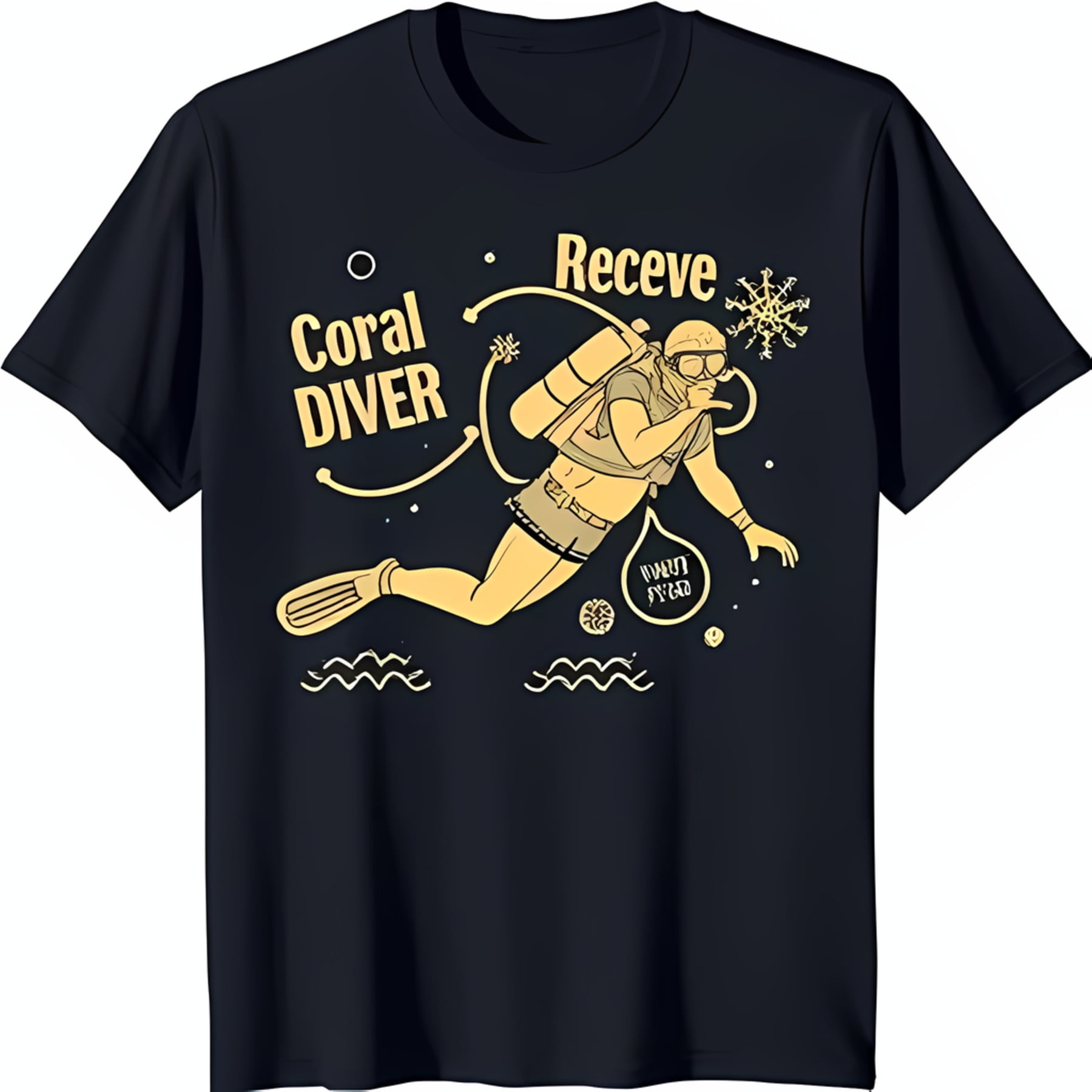 Black T-Shirt with Diver Graphic & Sea Life Design Coral Diver Receive ...