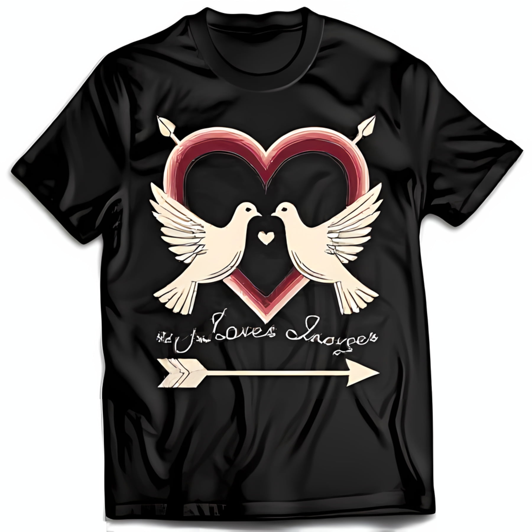 Black T-Shirt with Doves Heart and Loves Louper Graphic Design ...