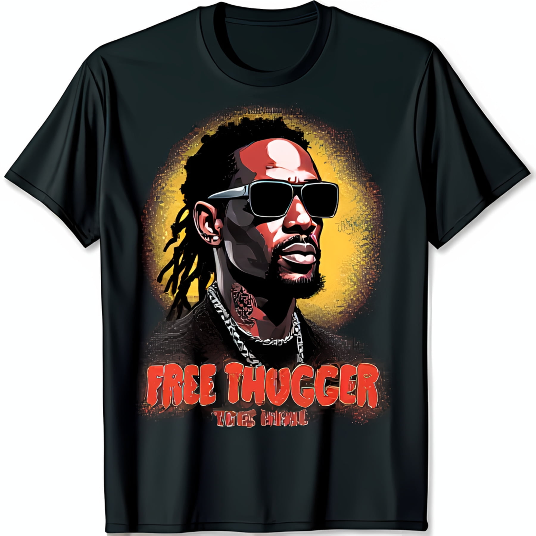 Black T-Shirt with Dreadlocked Man Graphic & ' THUGGER MAFIA' Print ...