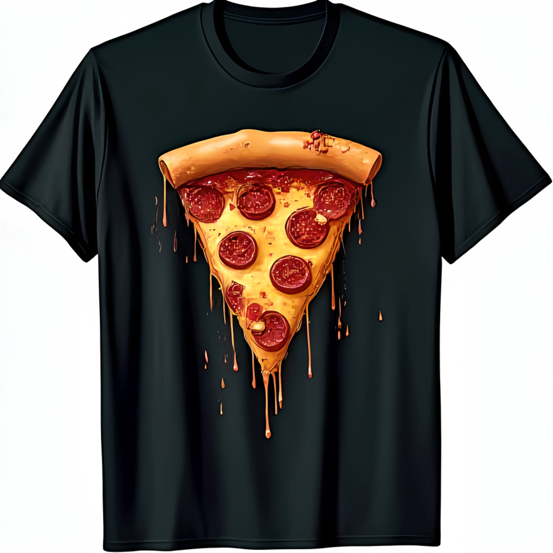Black T-Shirt with Dripping Cheese Pepperoni Pizza Graphic for Pizza ...