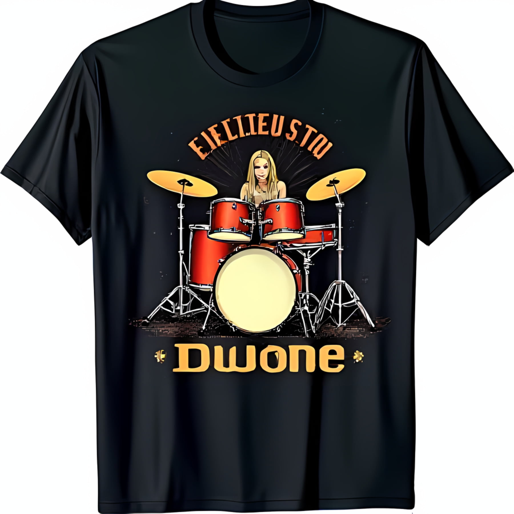 Black T-Shirt with Drummer Graphic Woman in Black & Red Outfit EIEZTIEU ...