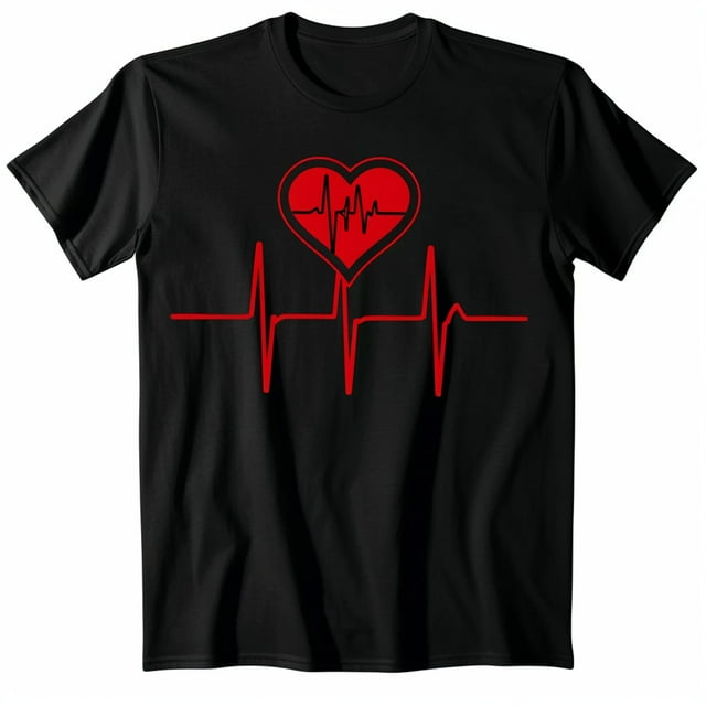 Black T Shirt with ECG Heartbeat Line Design Symbol of Life Health and ...