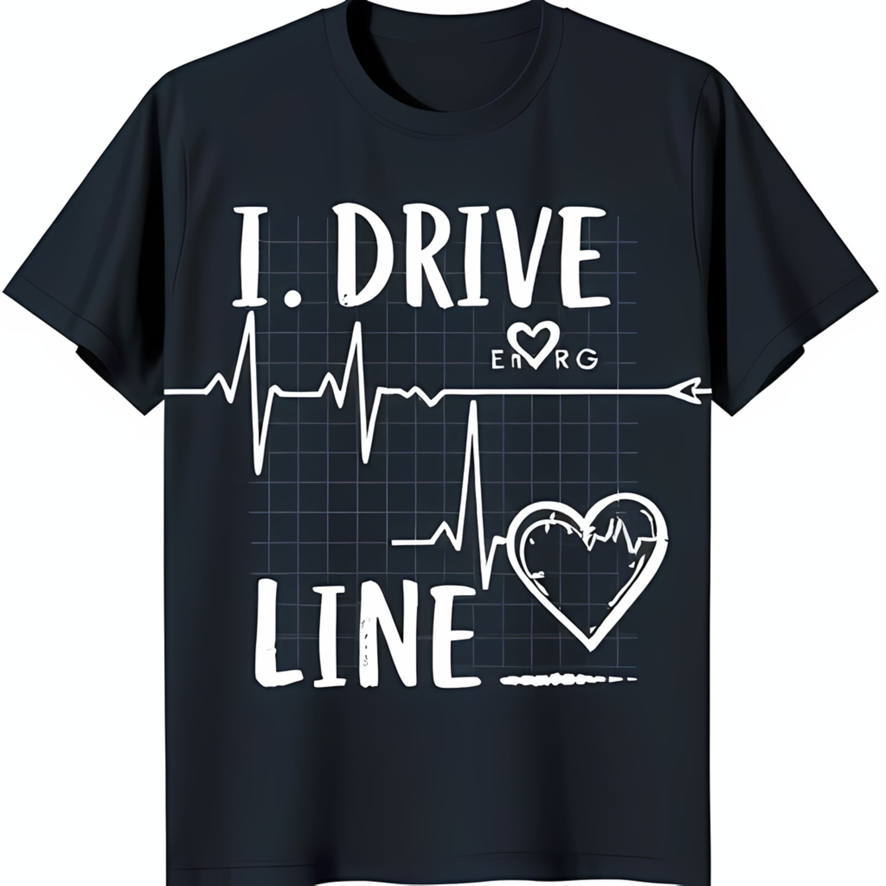 Black T-Shirt with EKG Heart Graphic 'I Drive Line' Design - Walmart.com