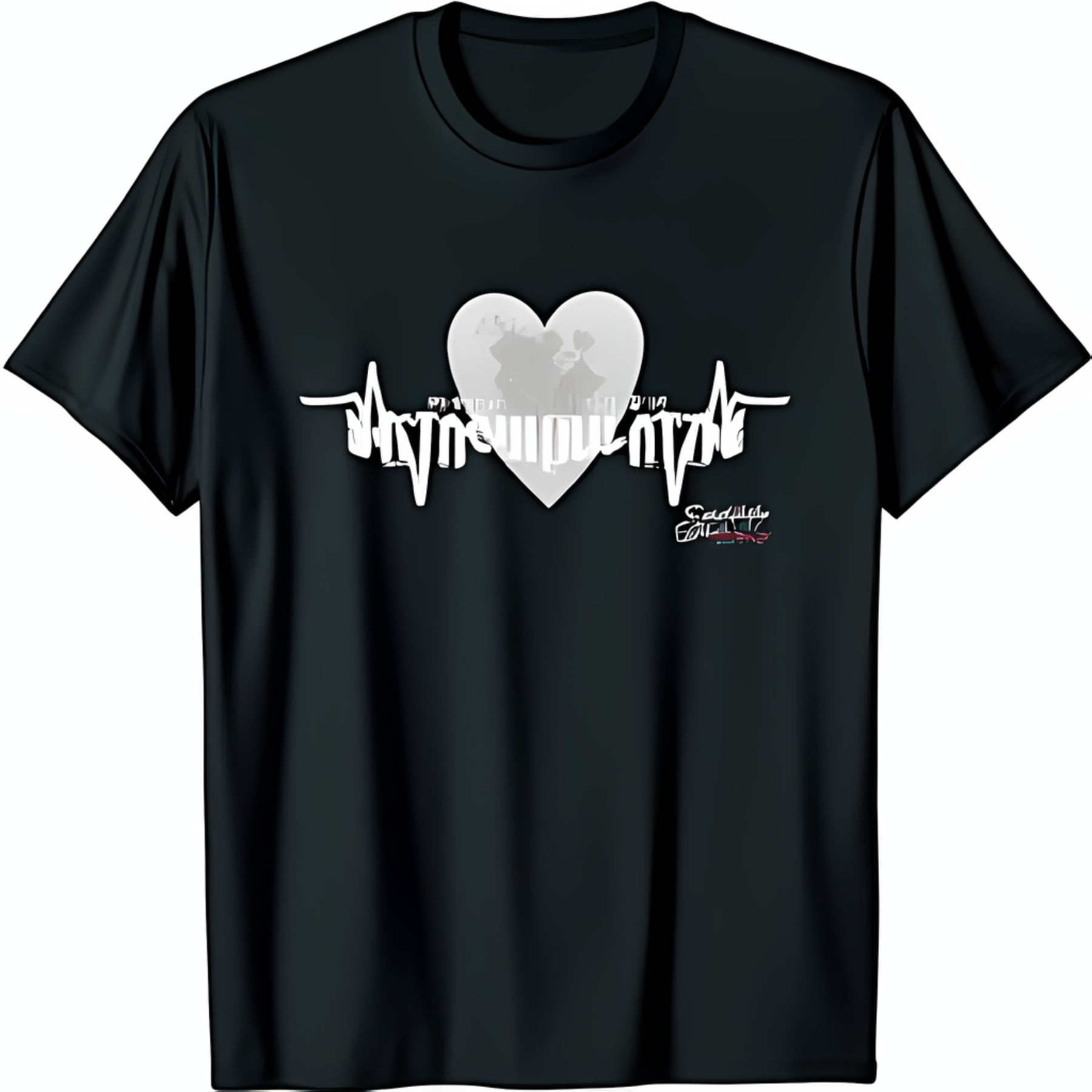 Black T-Shirt with EKG Heartbeat Graphic & World Map Soundable ...