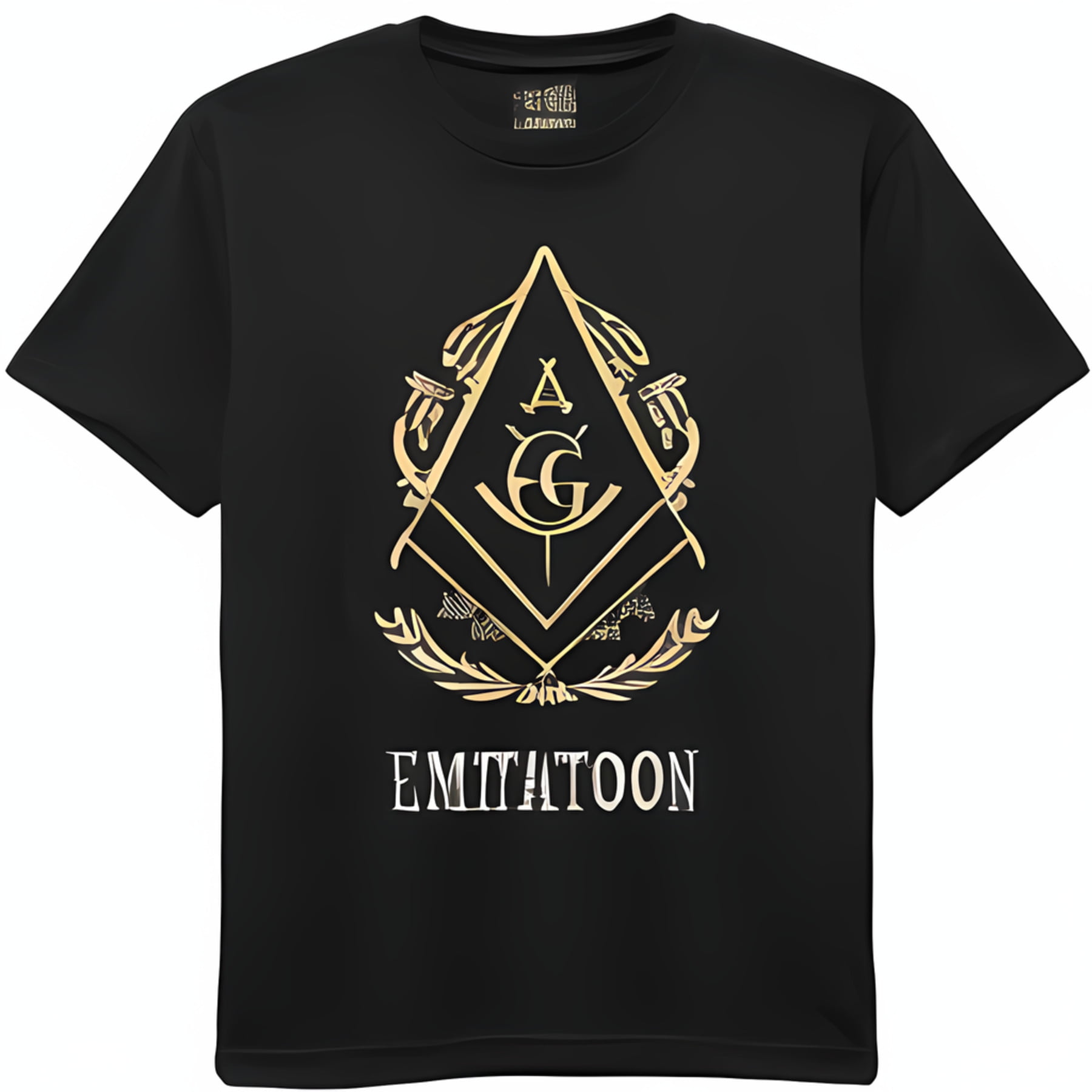 Black T Shirt With Emitatooon Logo In Whiteand Gold Featuring Freem