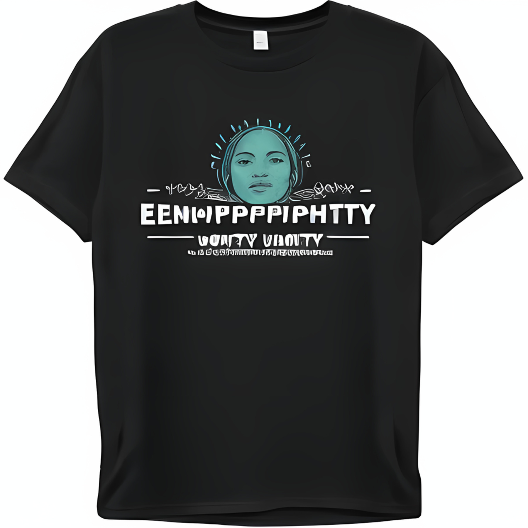 Black T-Shirt with 'ENShock SPrintger' Text and Teeal Blue Pouty Face ...