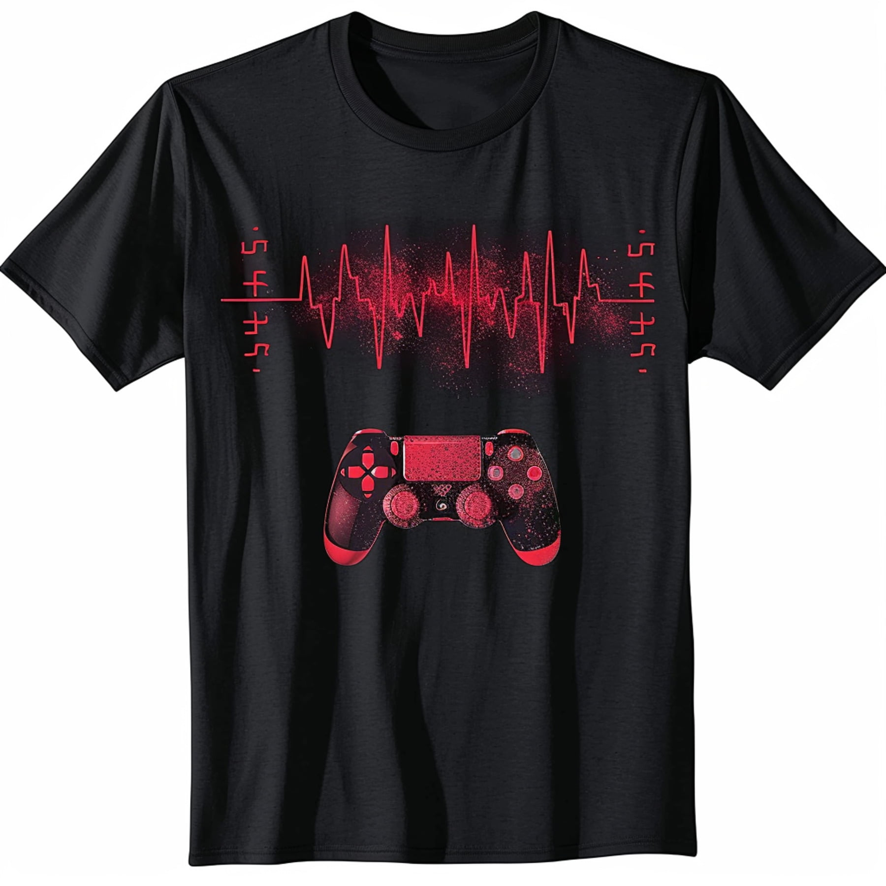 Black T Shirt with ESprites Heartbeat Design & Red Game Controller ...