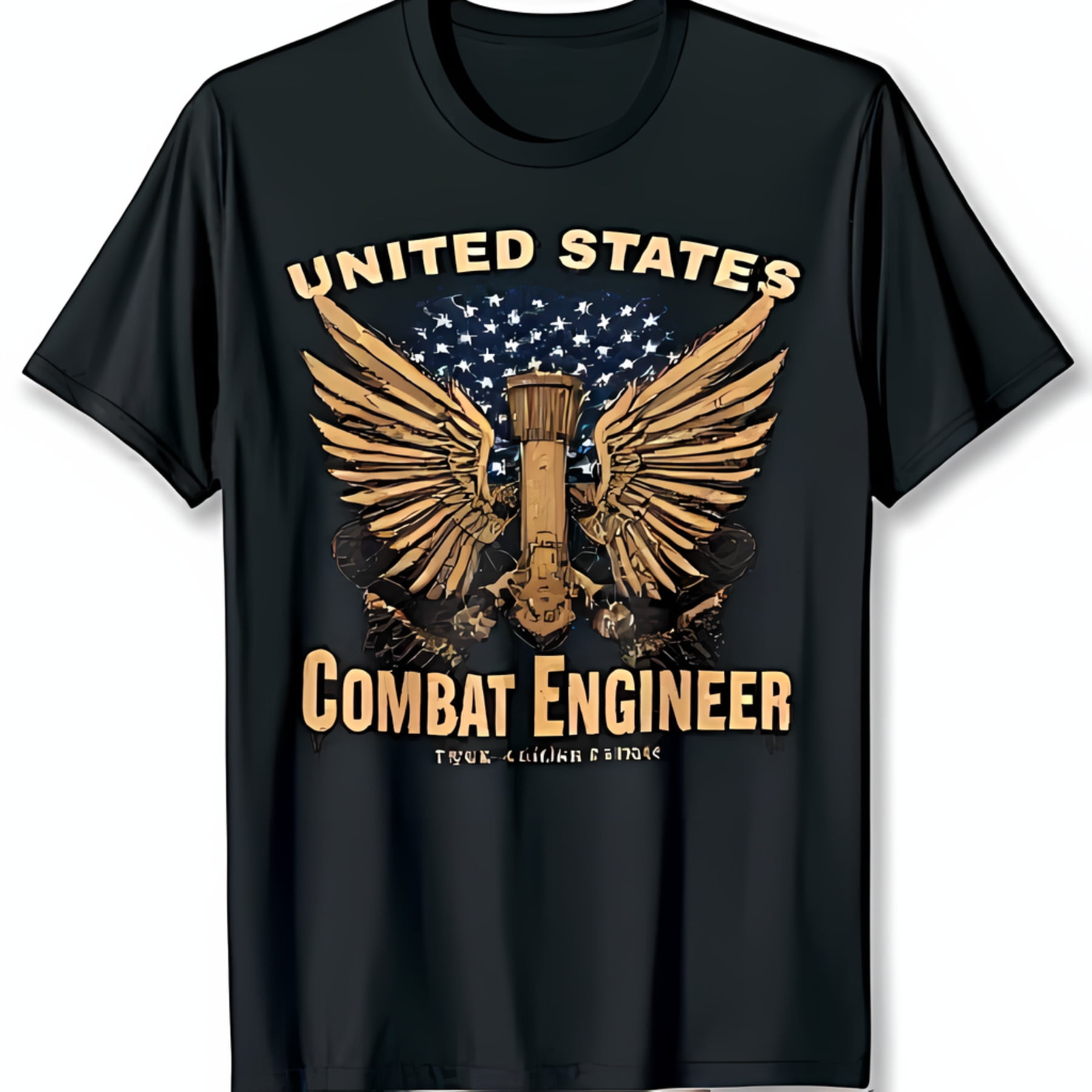 Black T-Shirt with Eagle Design Gold Object Combat Engineer - Walmart.com