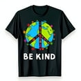 Black T-Shirt with Earth Peace Sign Graphic & Colorful Flowers BE KIND ...