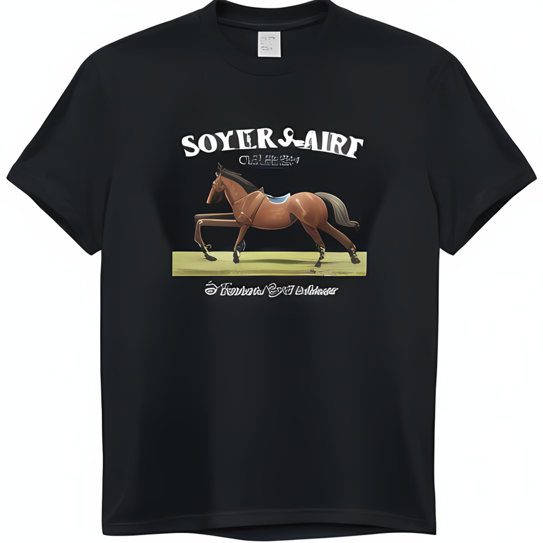 Black T-Shirt with Elegant Chestnut Horse in Dressage Attire SOYER & T ...