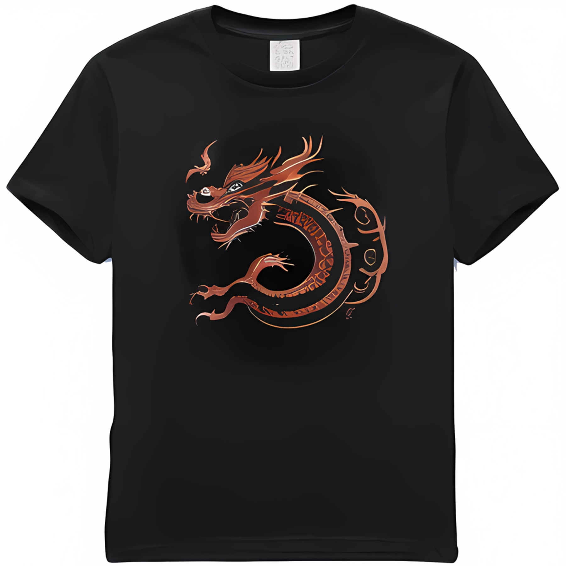 Black T-Shirt with Elegant Dragon Detail East Asian Style Front View ...