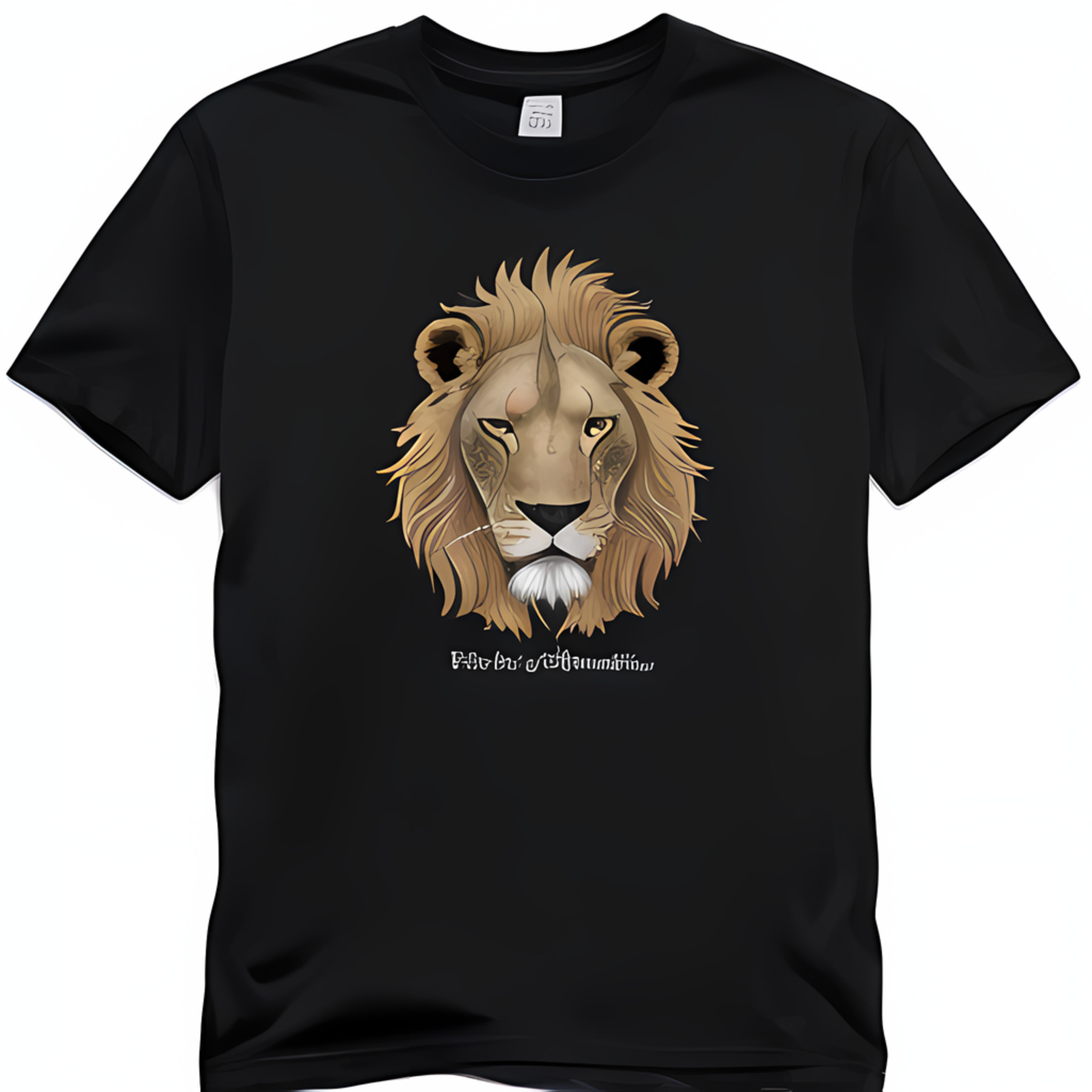 Black T-Shirt with Elegant Lion Cartoon Face and 'Fillation' Text Ultra ...