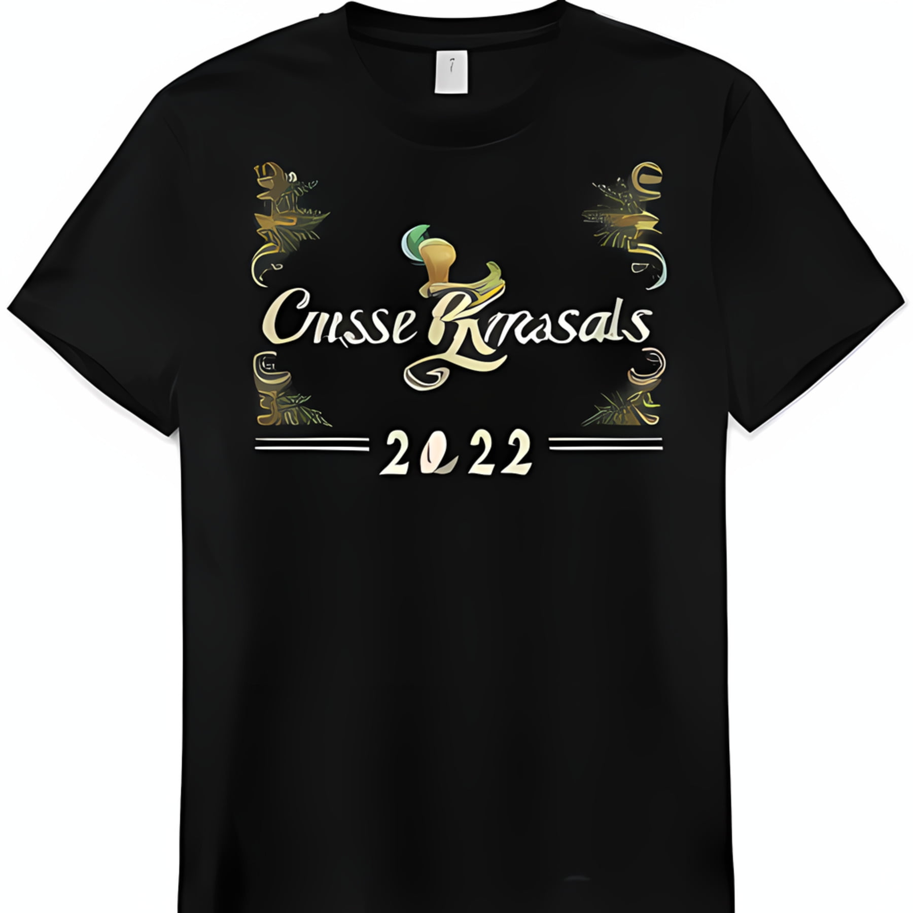 Black T-Shirt with Elegant Mardi Gras Design Golden Metallic Letters ...