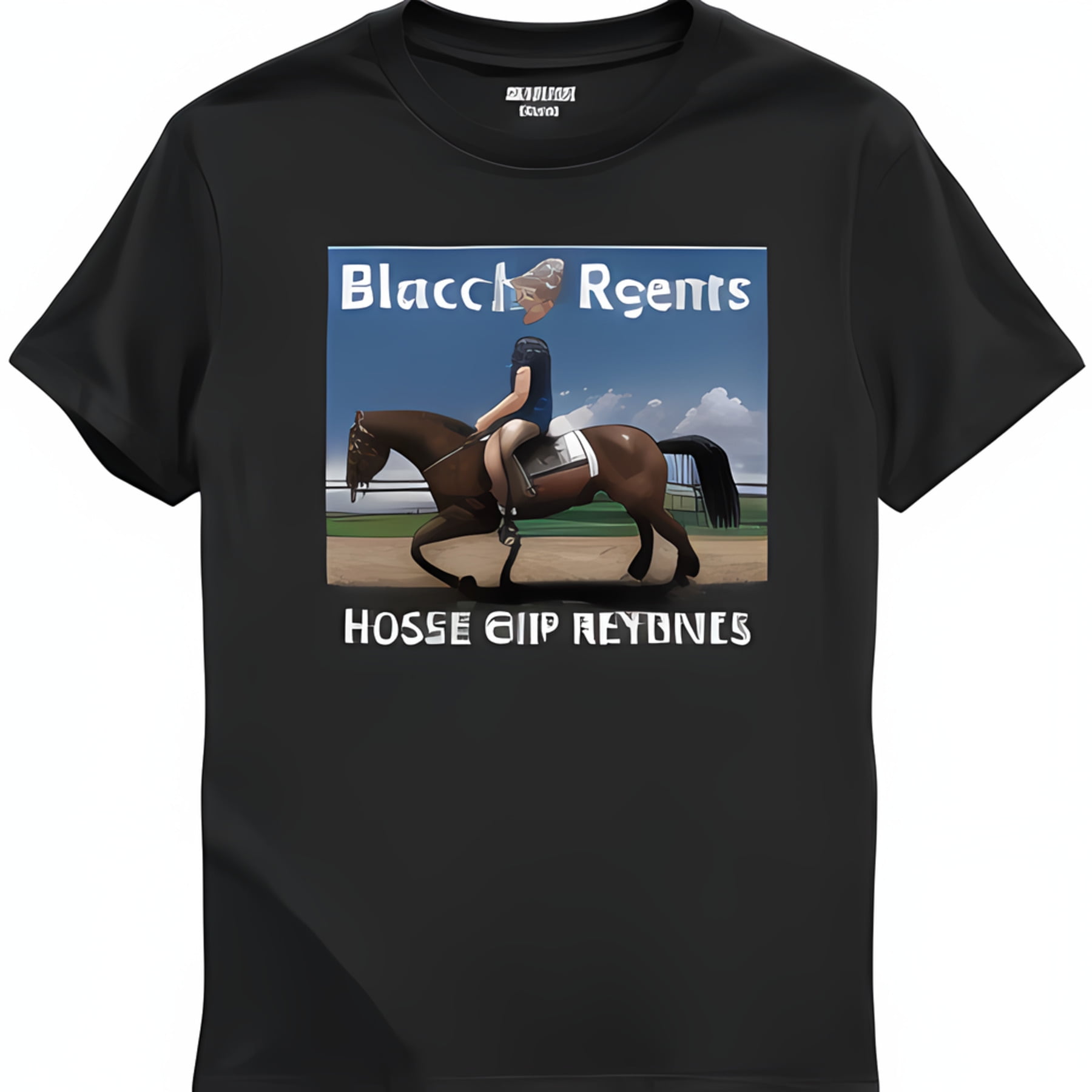 Black T-Shirt with Equestrian Design Woman Riding Dressage Horse in ...