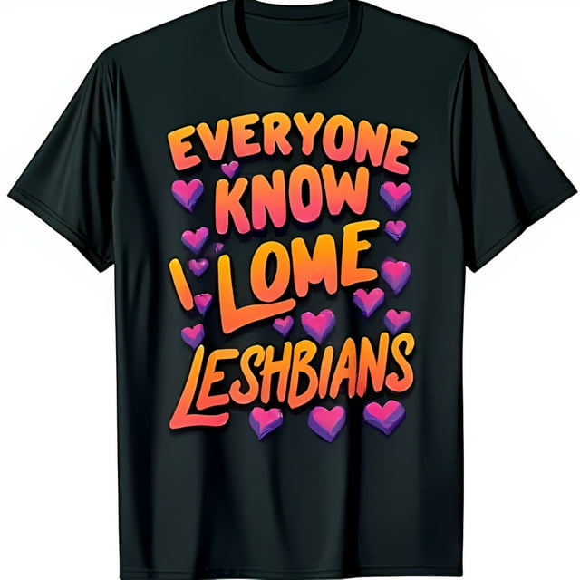 Black T Shirt With Everyone Know I Love Lesbians Graphic And Hearts