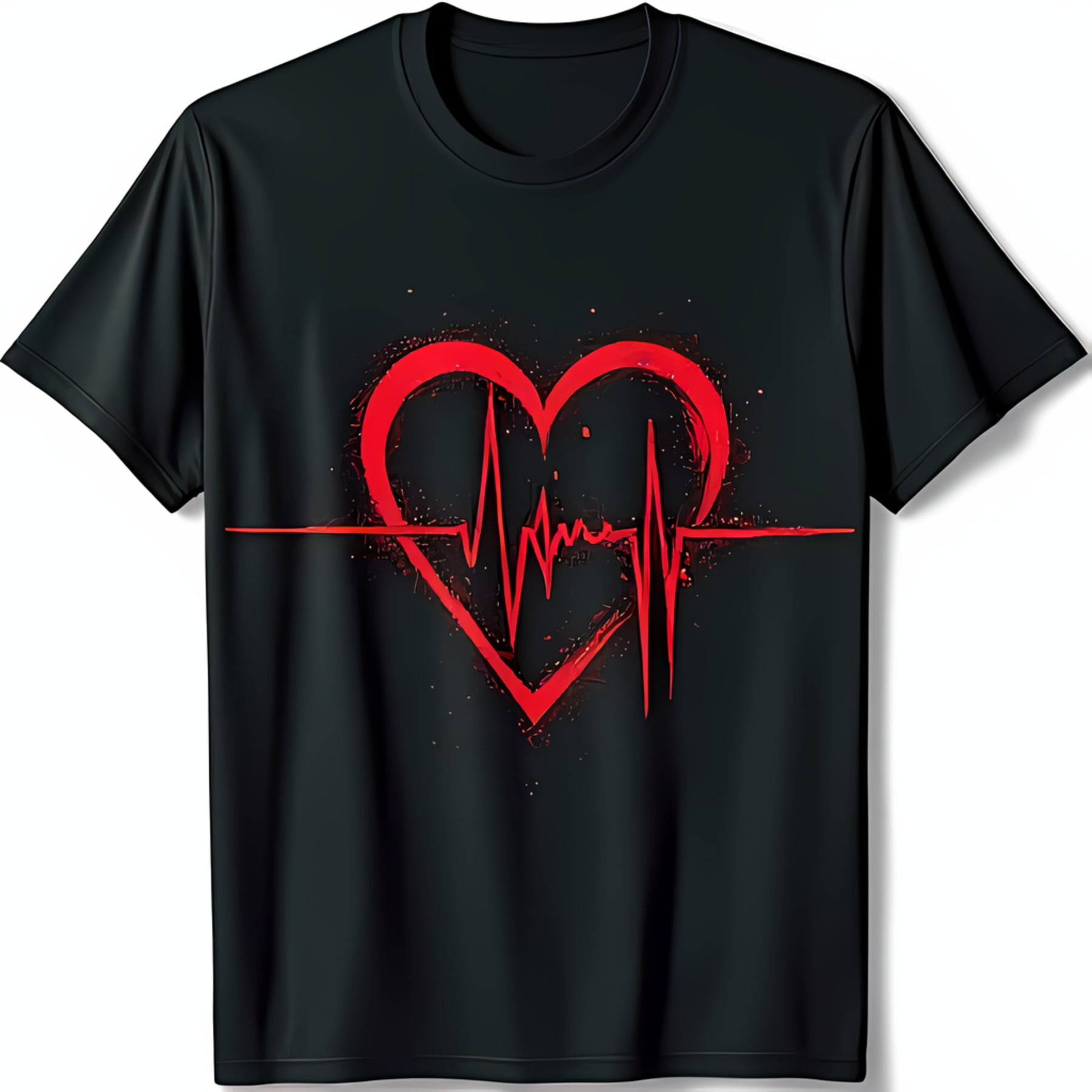 Black T-Shirt with Eye Catching EKG Line and Stylized Heart Design for ...