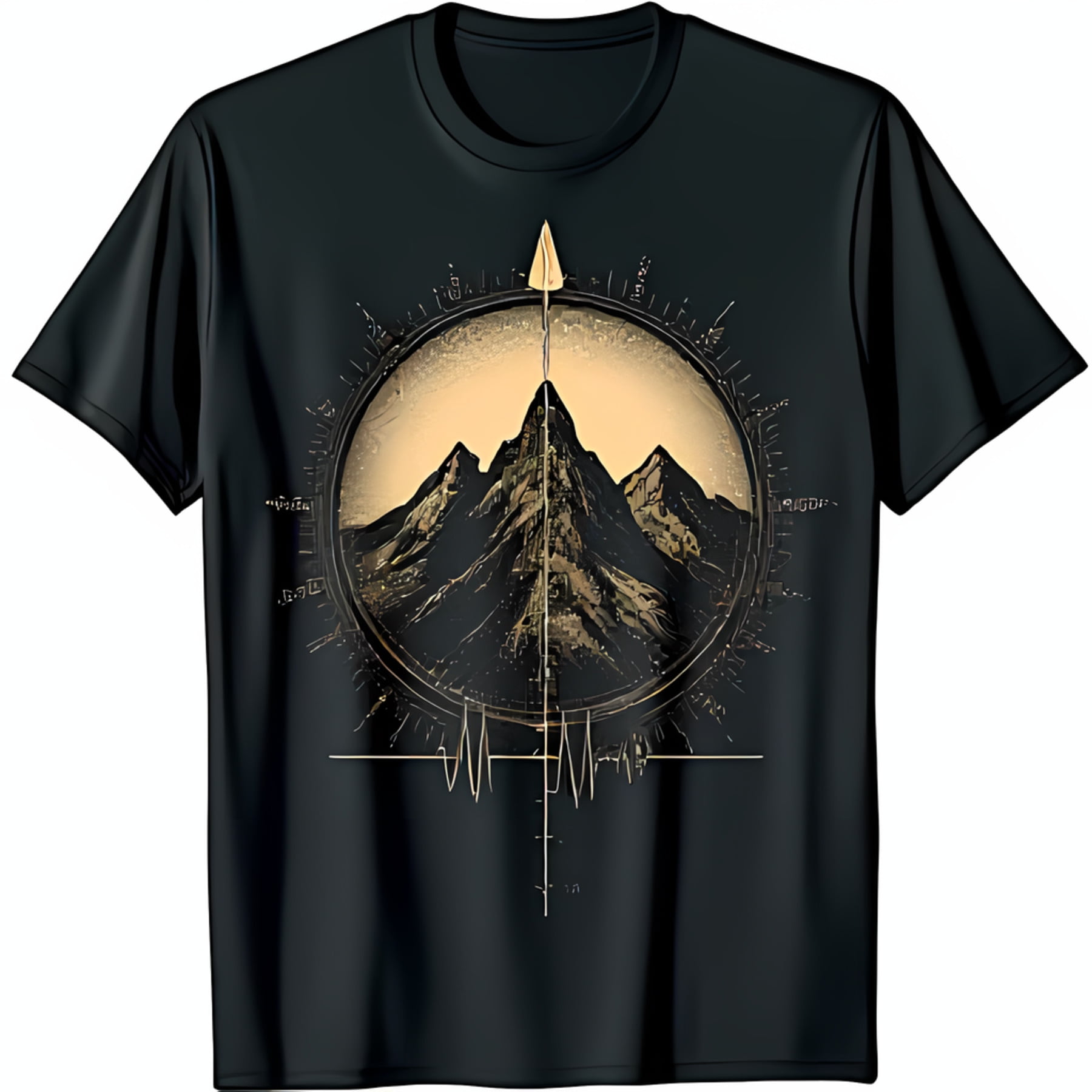 Black T-Shirt with Eye Catching and Mountain Range Graphic Design for ...