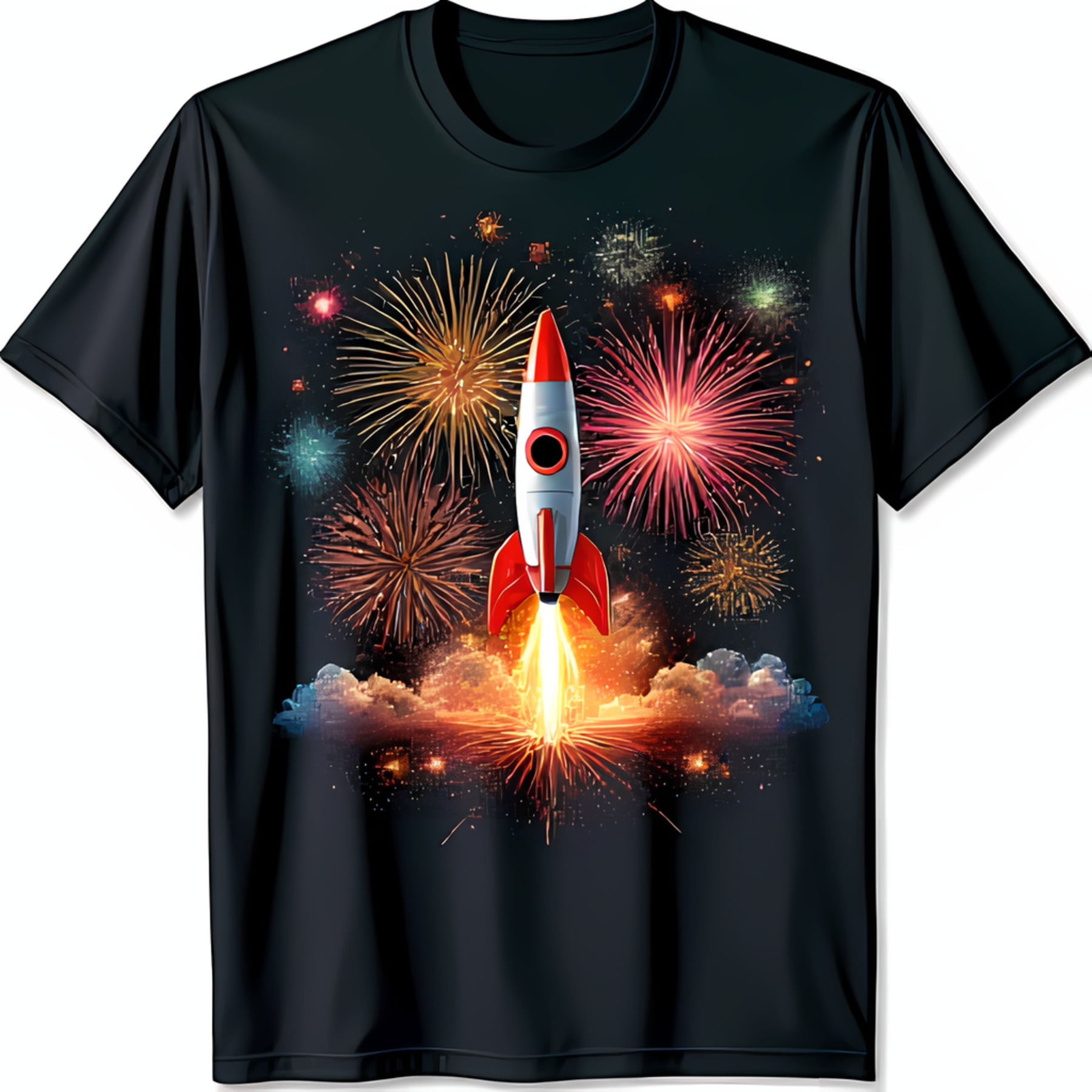 Black T-Shirt with Eye Catching and Rocket Ship Design for Celebrations ...