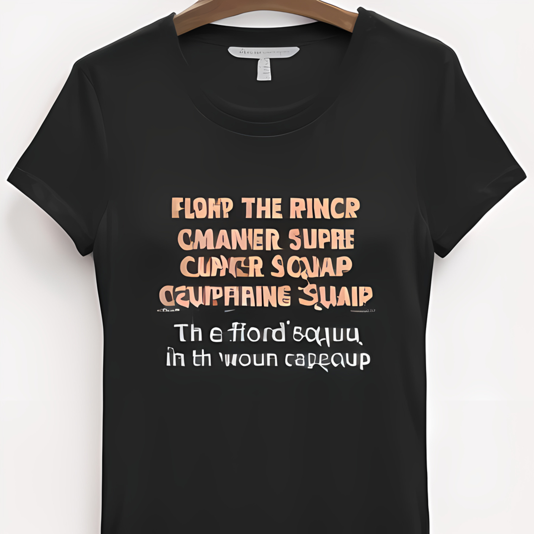 Black T-Shirt with 'F poems' in orange cursive font and a unique ...