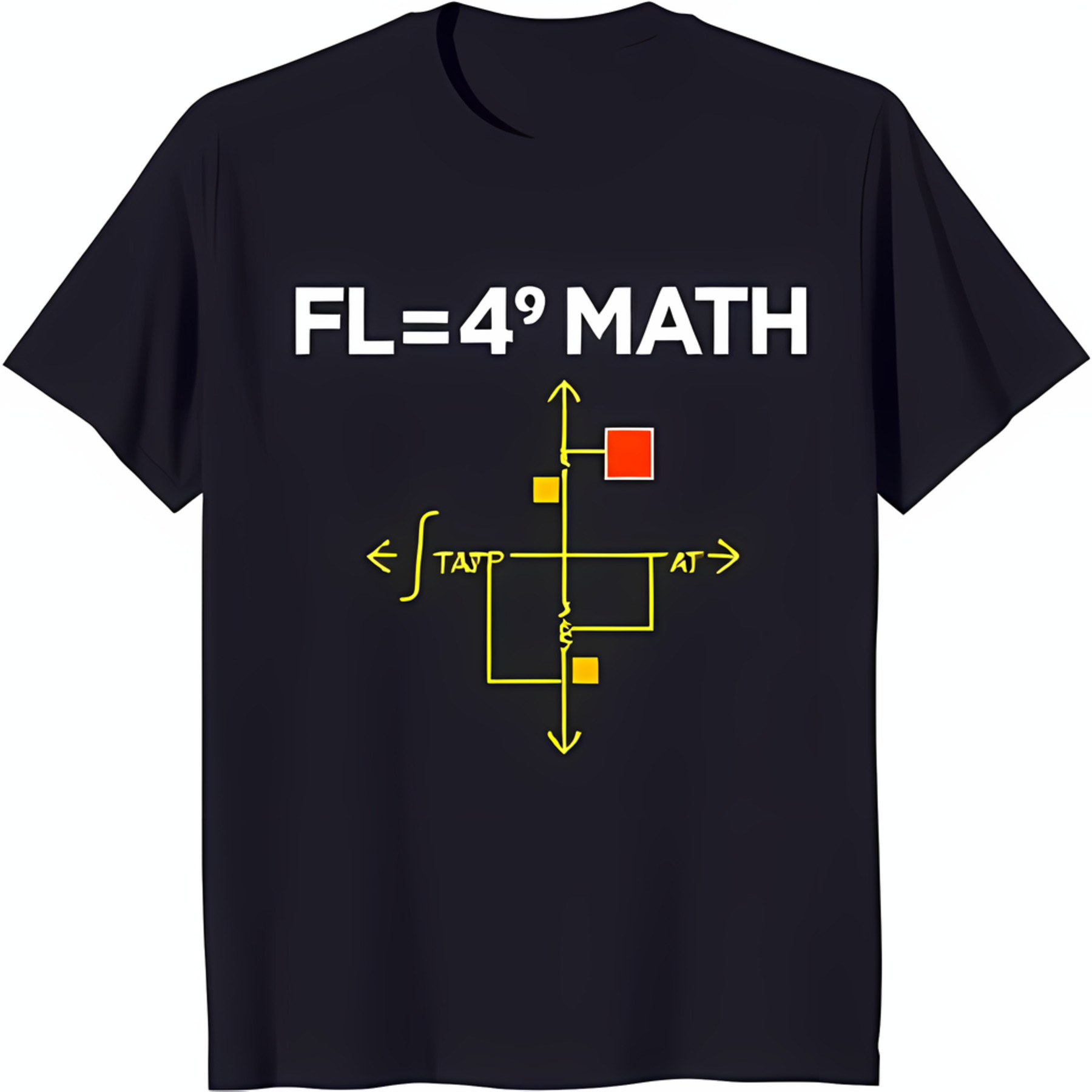 Black T-Shirt with 'FL=4° MATH' Graphic Integral Symbol & Colorful ...