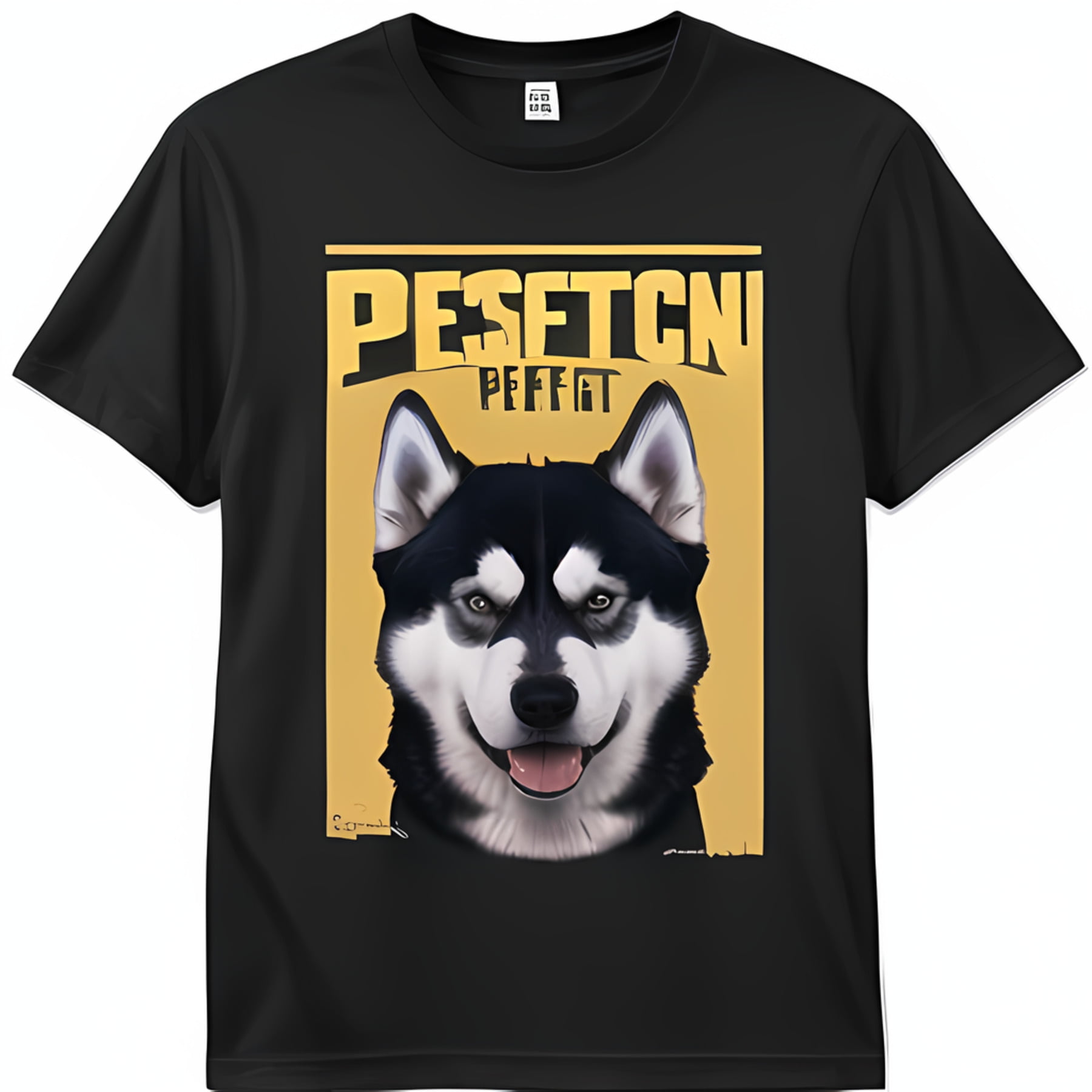 Black T-Shirt with Face Logo Unique Dog Brand Design Front View t ...