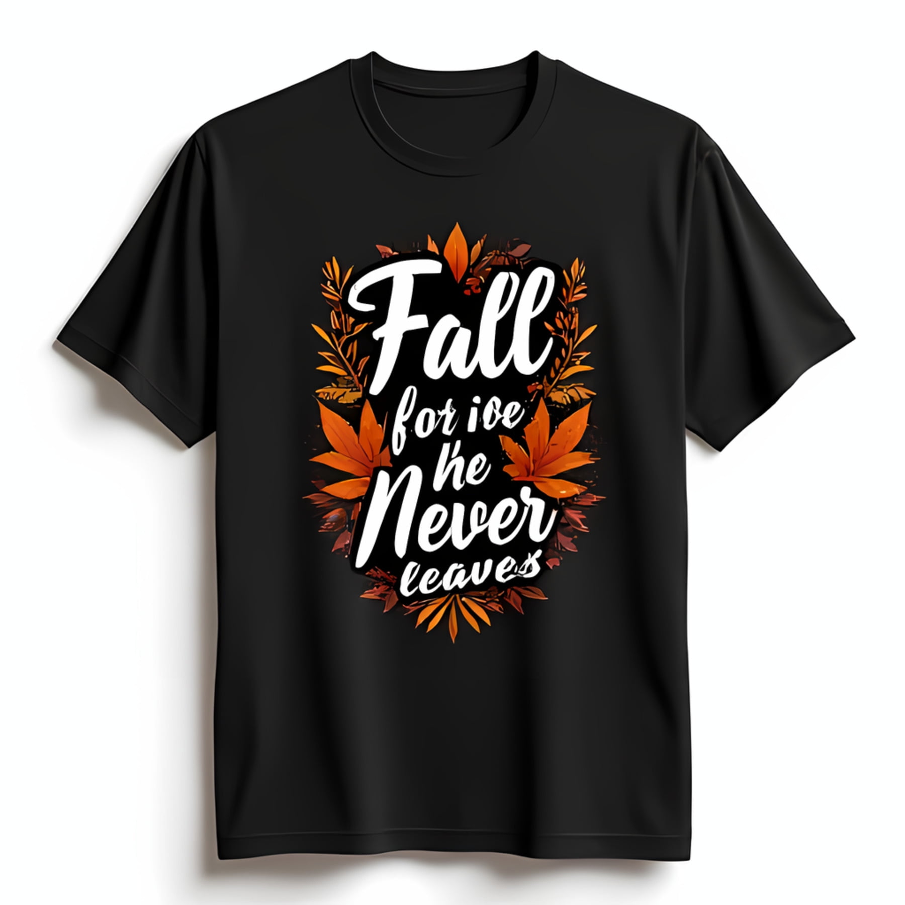 Black T-Shirt with Fall Leaves Graphic & Fall for Ice Text Design ...