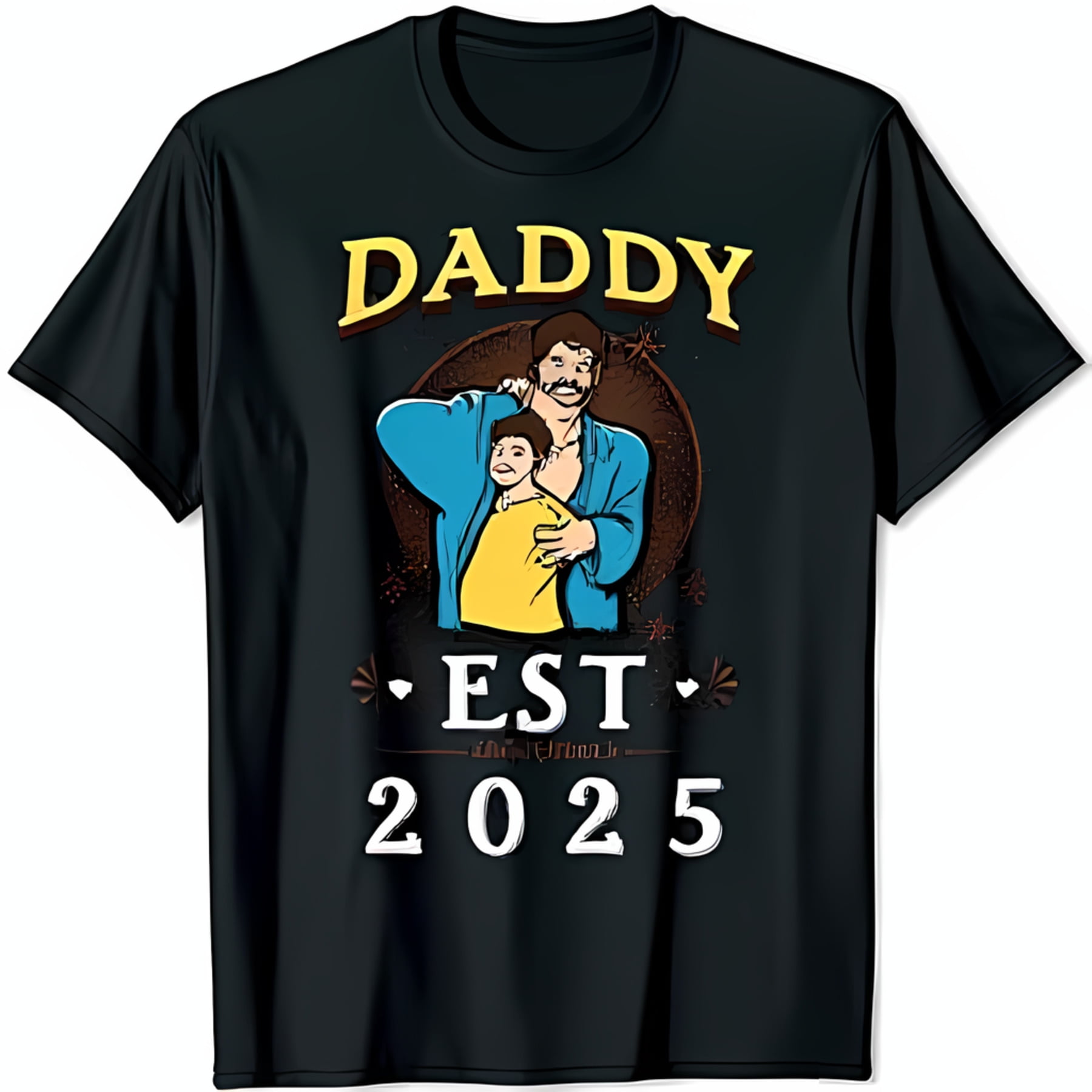Black T-Shirt with Father and Son Design Daddy Est 2025 Stars & Hearts ...
