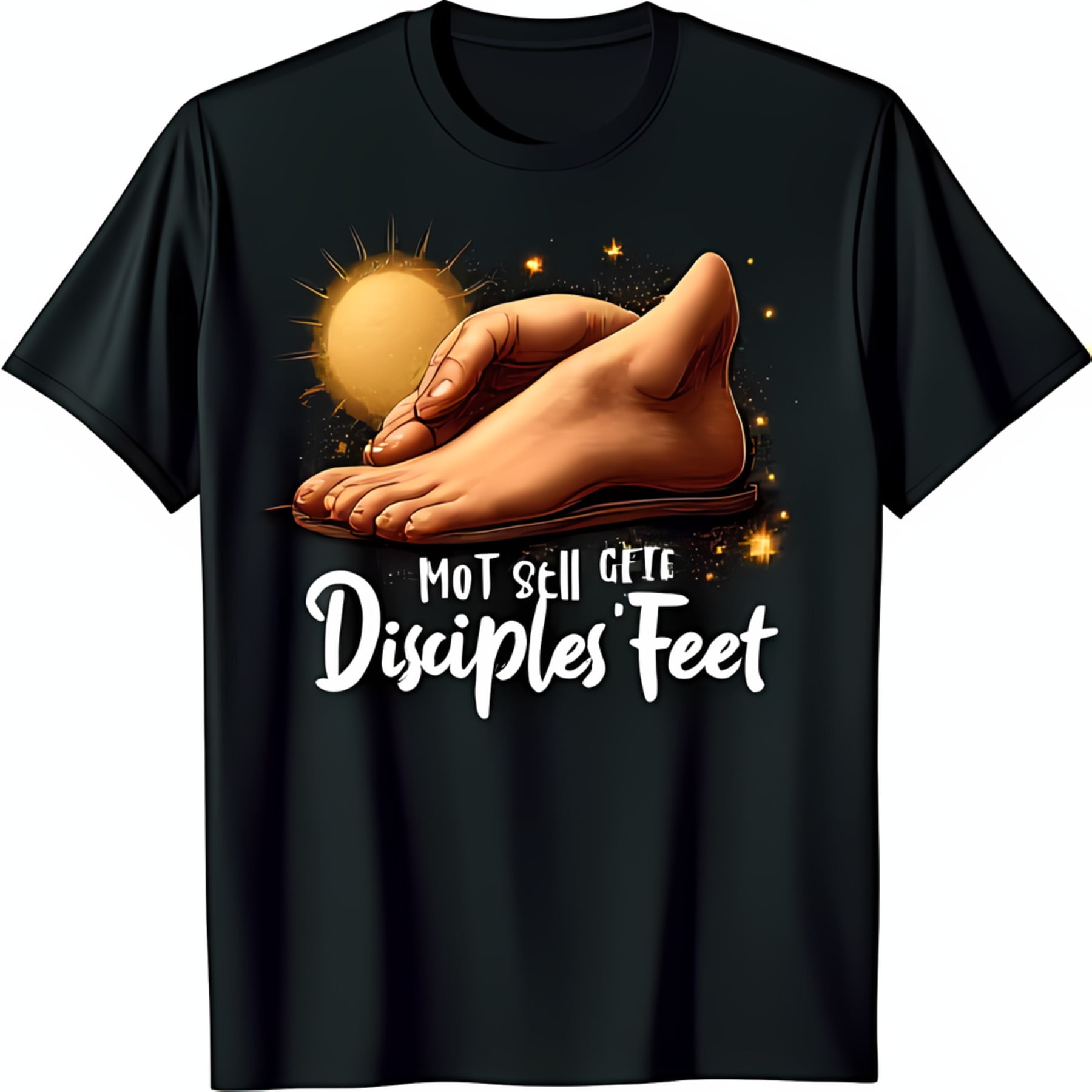 Black T-Shirt with Feet Washing Design Sun & Stars MOT SEH GEFE ...