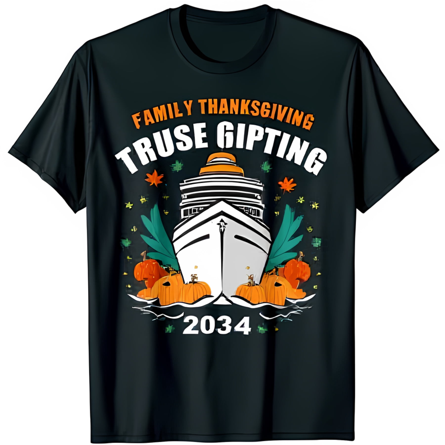 Black T-Shirt with Festive Cruise Ship & Pumpkins Graphic Family ...