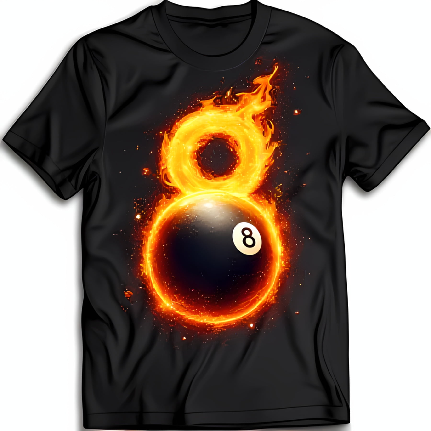 Black T-Shirt with Fiery 8 Ball Design for Pool and Billiards Lovers ...