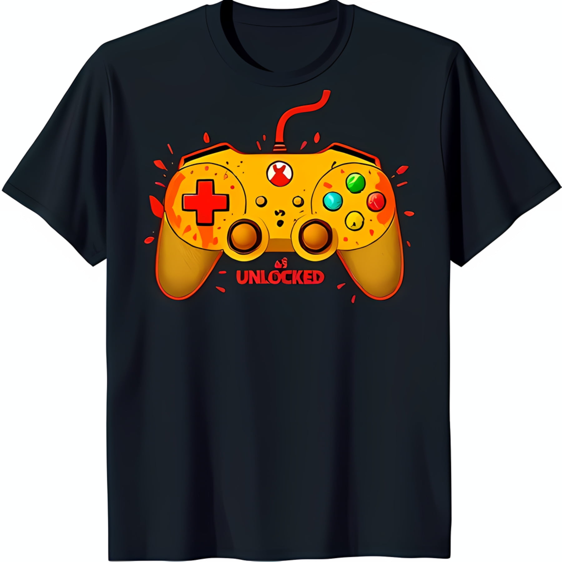 Black T-Shirt with Fiery Controller Graphic 'a5 Unlocked' Design ...