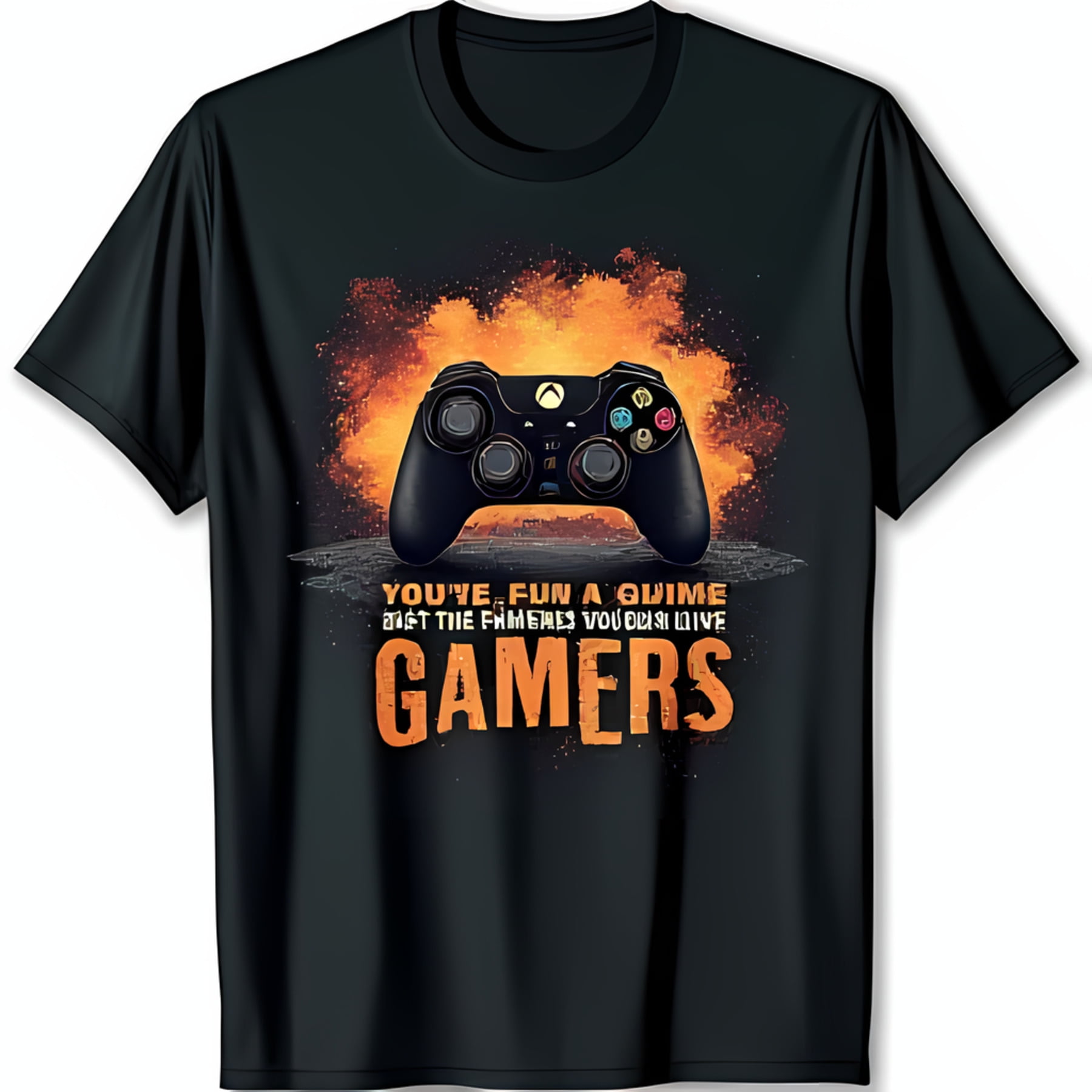 Black T-Shirt with Fiery Game Controller Design and Gamer Quote ...