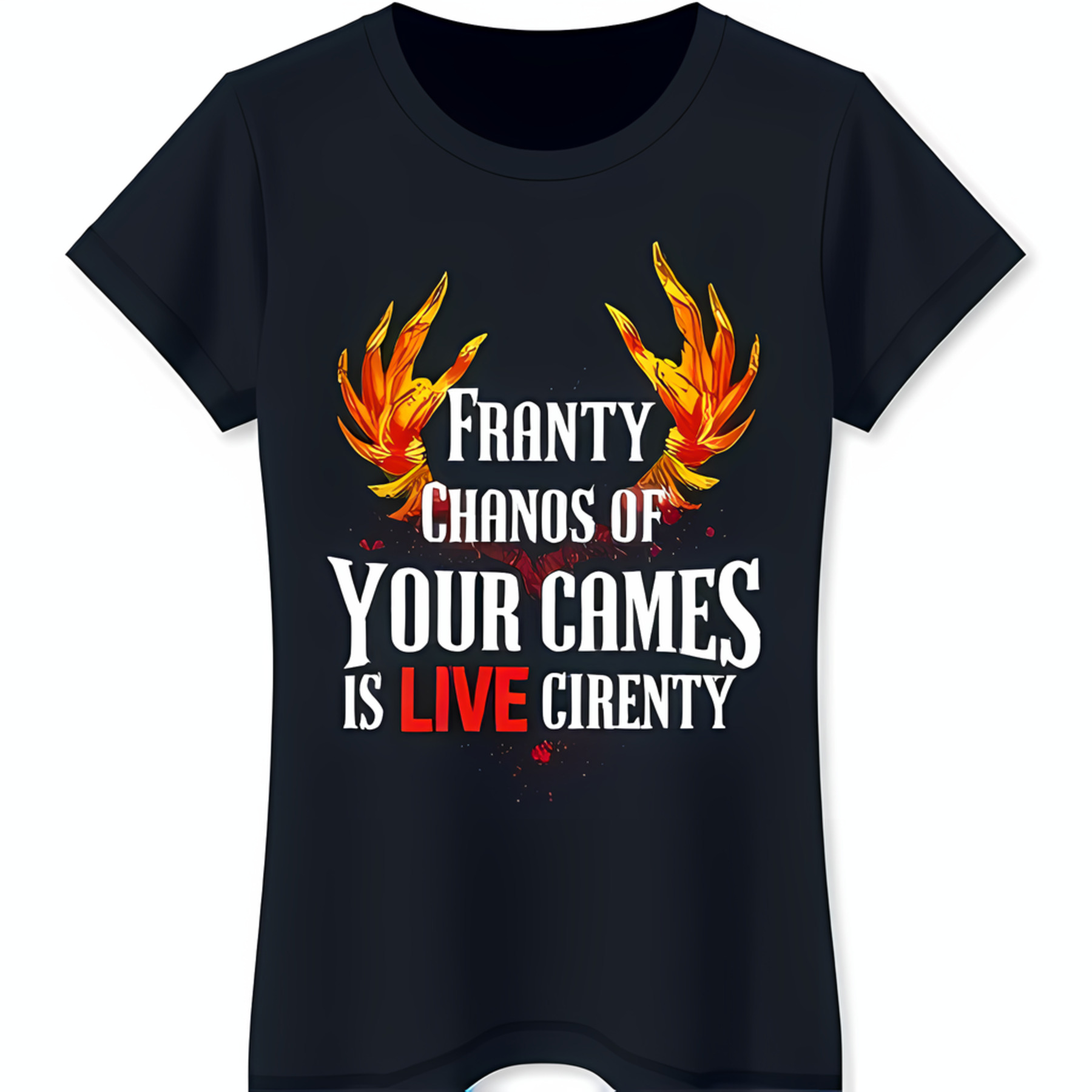 Black T-Shirt with Fiery Hand Design & 'Franky Chanos of Your Cames is ...