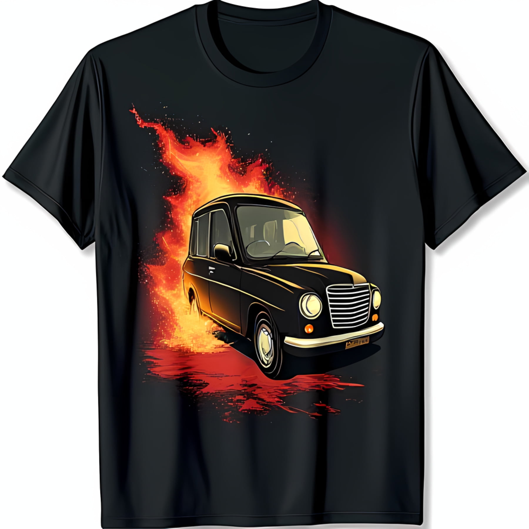 Black T-Shirt with Fiery Inferno Racing Car Design Bold Adrenaline ...
