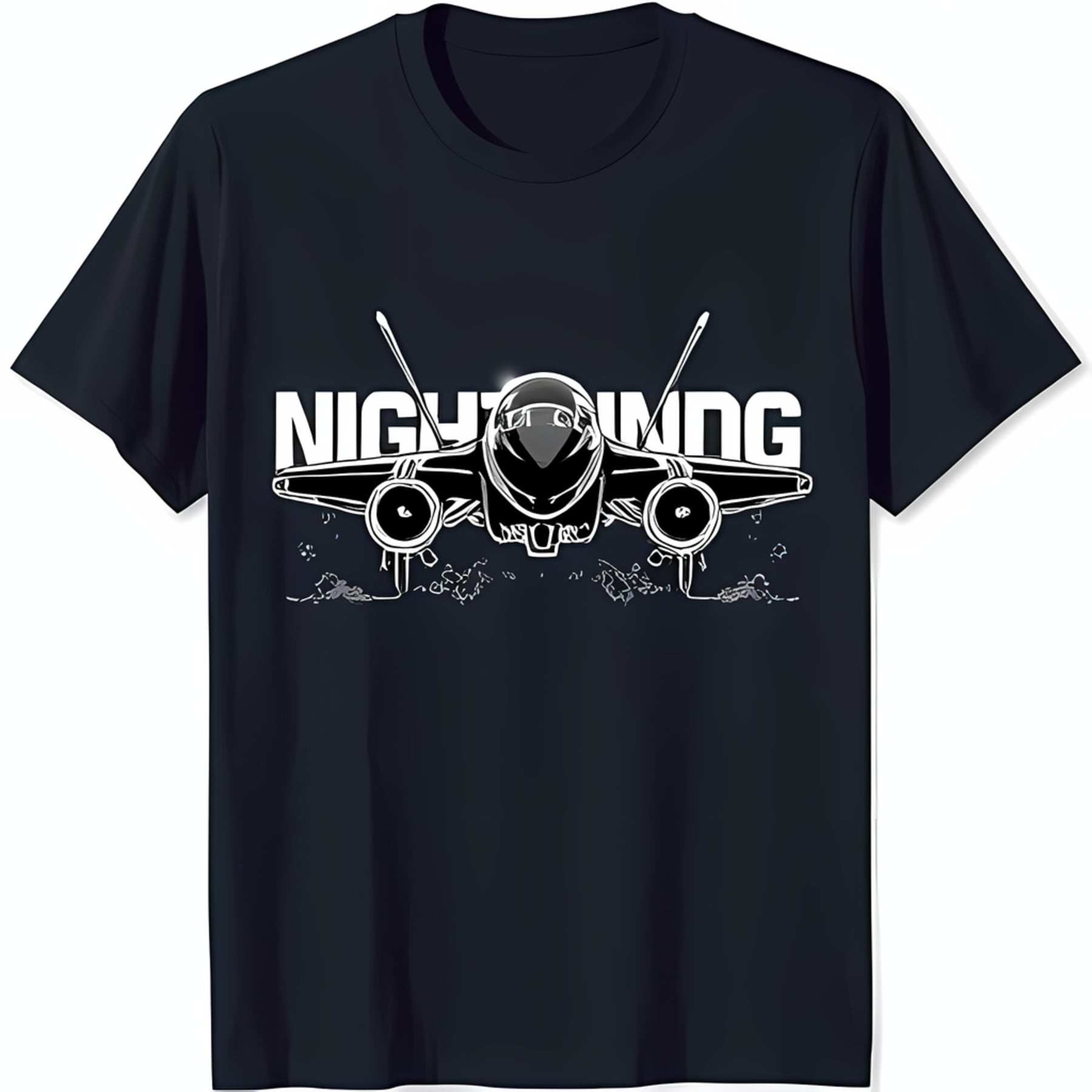 Black T-Shirt with Fighter Jet & 'NIGHTHOUND' Graphic Neck Short ...