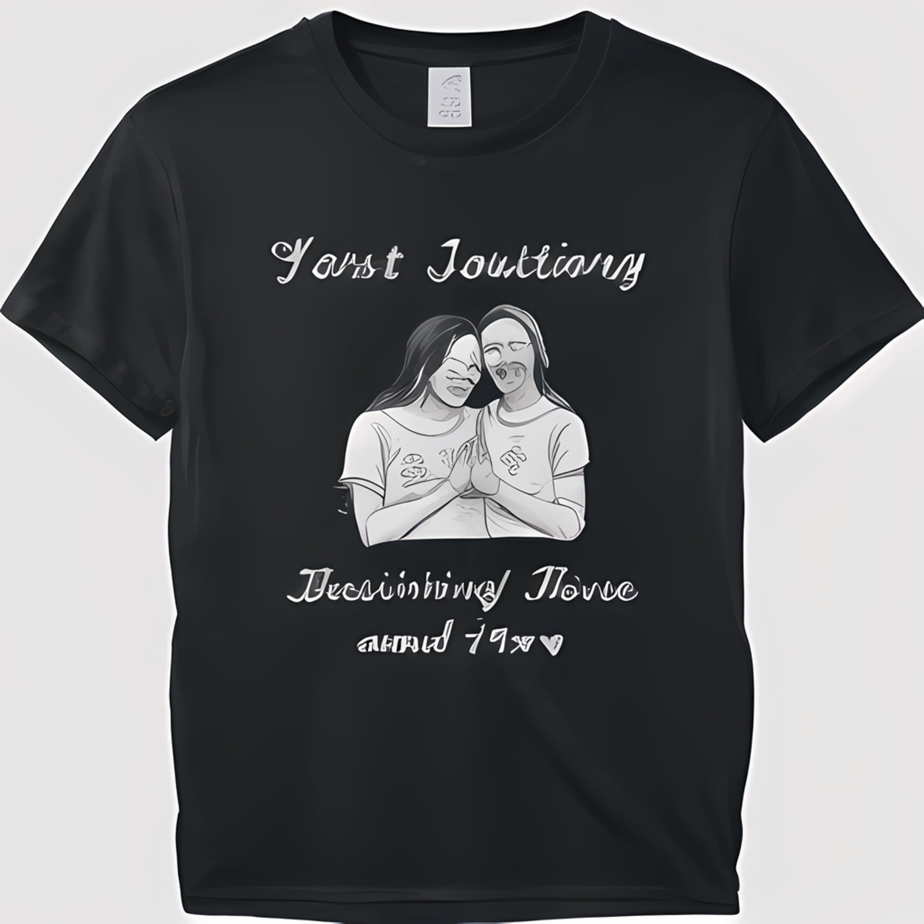 Black T-Shirt with 'Finding Intrinsic Love' Pencil Drawing Simple ...