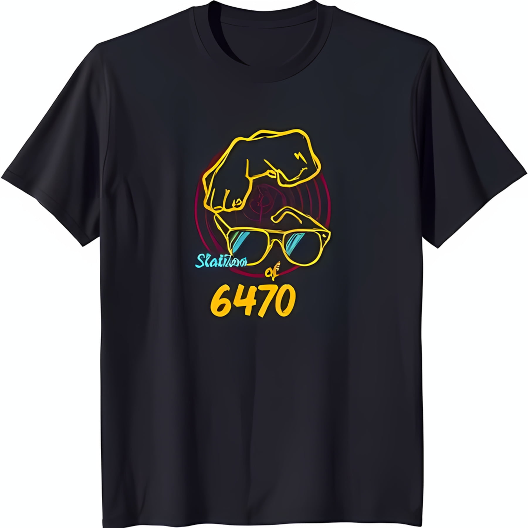 Black T-Shirt with Fist Raised Graphic Sunglasses & 'Station of 6470 ...