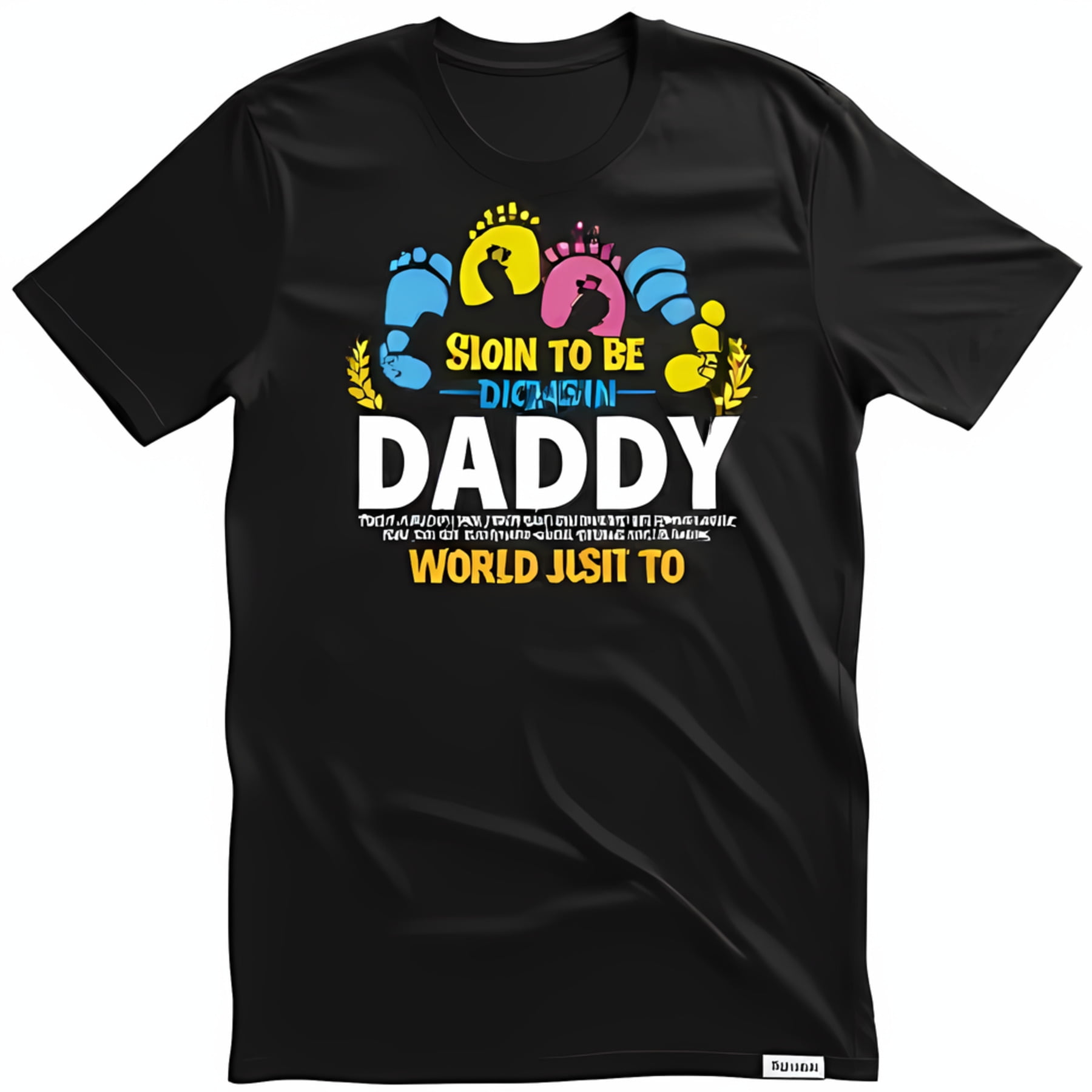 Black T-Shirt with Footprints Design Soon to be Daddy Text in Blue ...