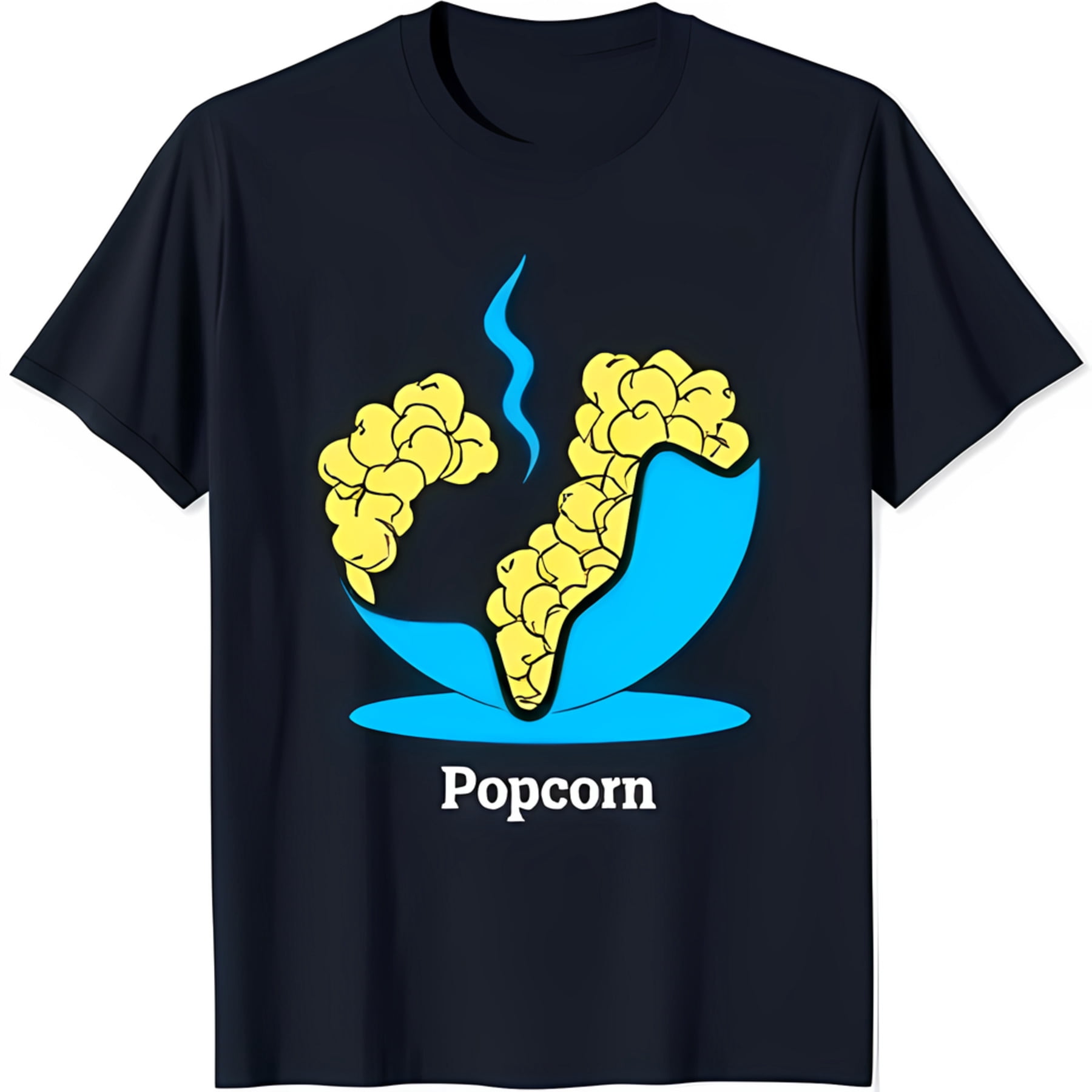 Black T-Shirt with Fun Blue and Yellow Popcorn Graphic Design - Walmart.com