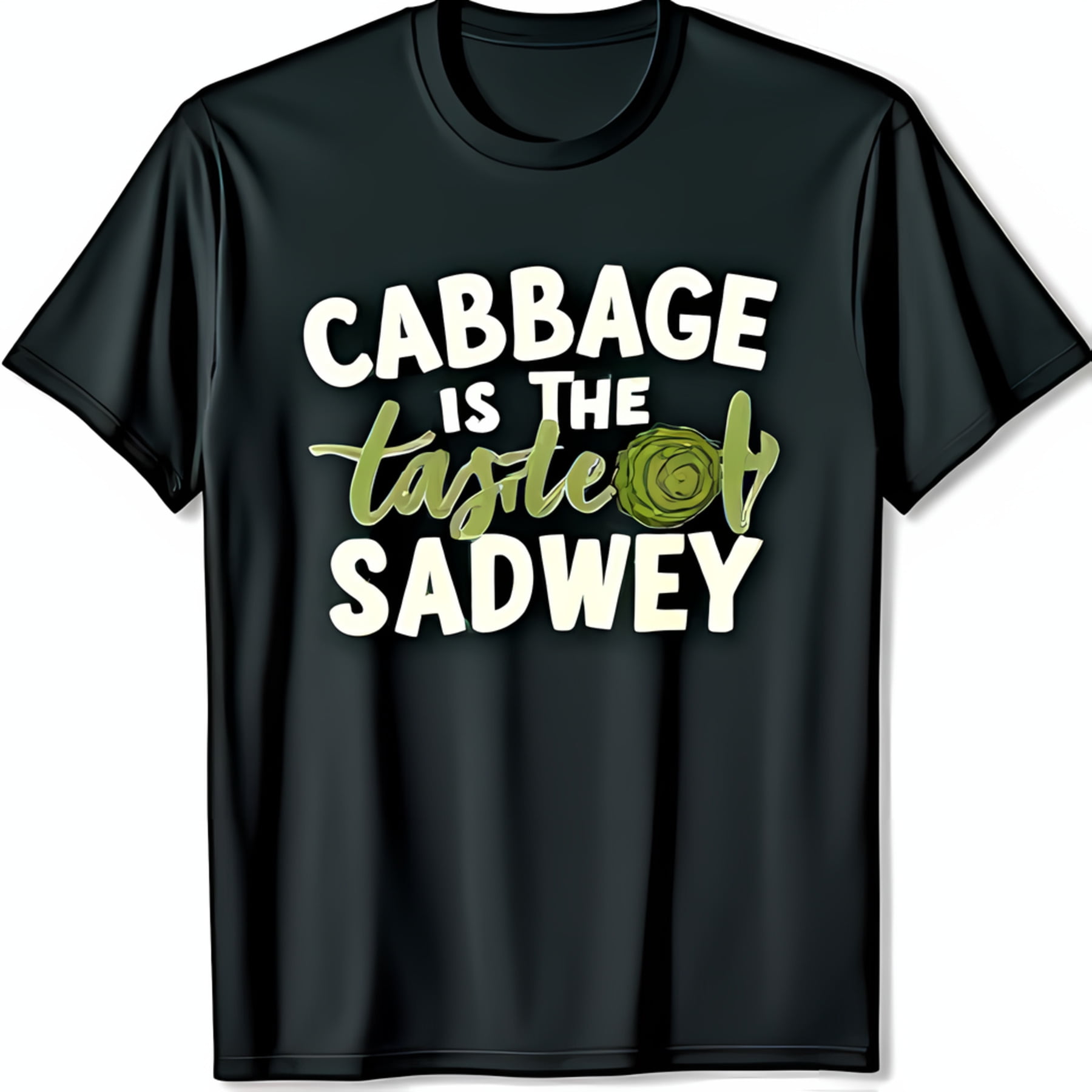 Black T-Shirt with Fun Cabbage is the Taste of Sadwey Slogan ...