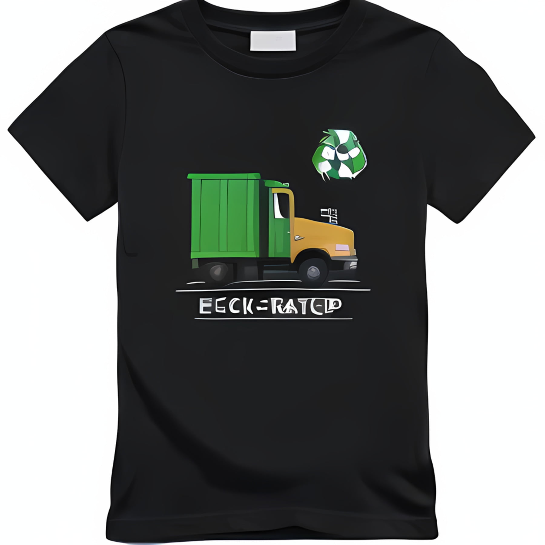 Black T-Shirt with Fun Recycling Truck Design Eco Friendly Message for ...