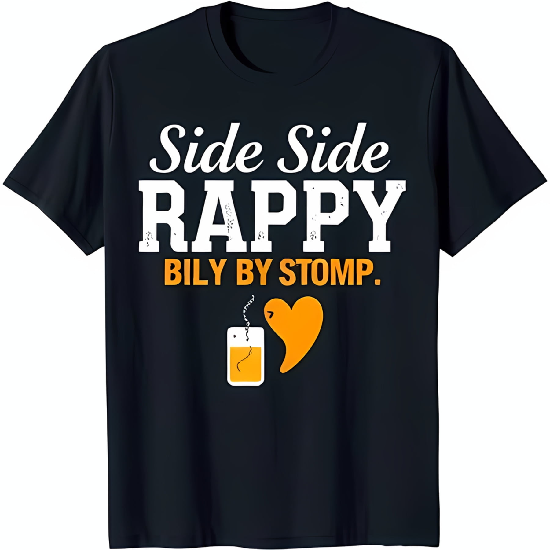 Black T-Shirt with Fun 'Side Side Rappy Bily By Stomp' Graphic ...