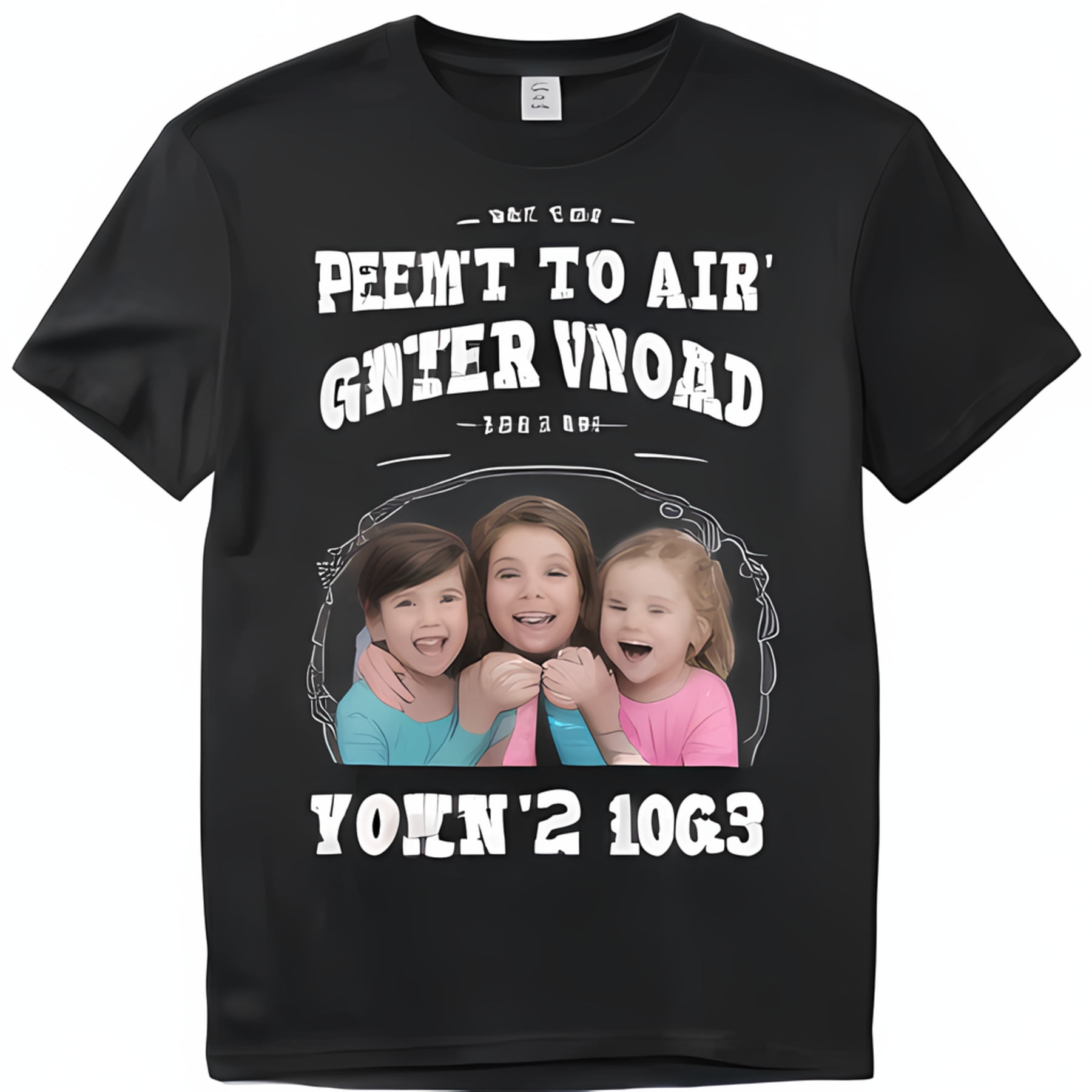 Black T-Shirt with Funny Kids Smiling 'Quentin to Air' Design ...