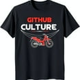 Black T-Shirt with 'GITHUB CULTURE' Text & Red Motorcycle Design ...