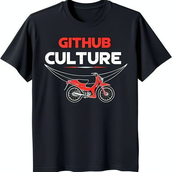Black T-Shirt with 'GITHUB CULTURE' Text & Red Motorcycle Design ...